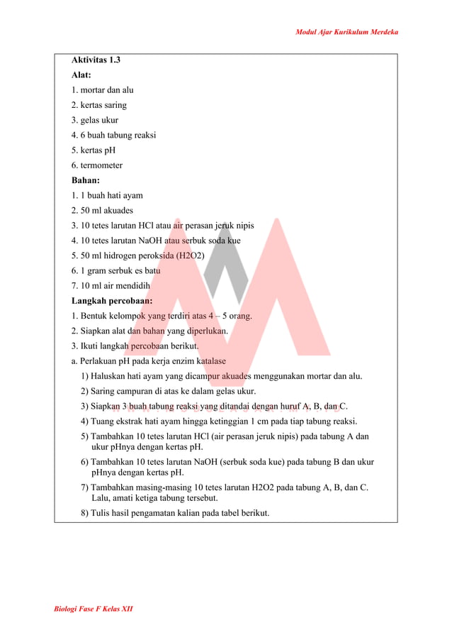 Modul Ajar Biologi Kelas 12 Kurikulum Merdeka | PDF