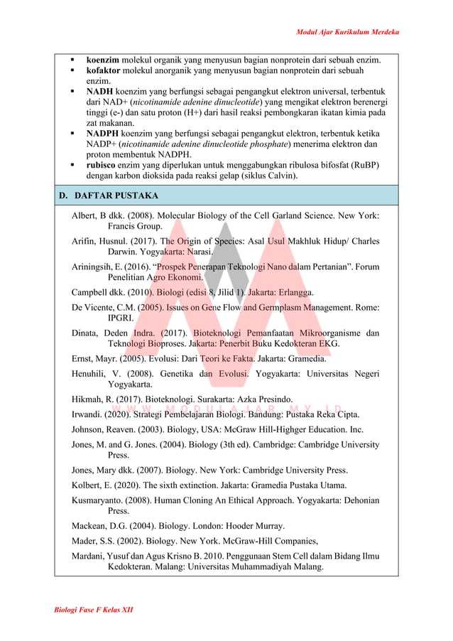 Modul Ajar Biologi Kelas 12 Kurikulum Merdeka | PDF