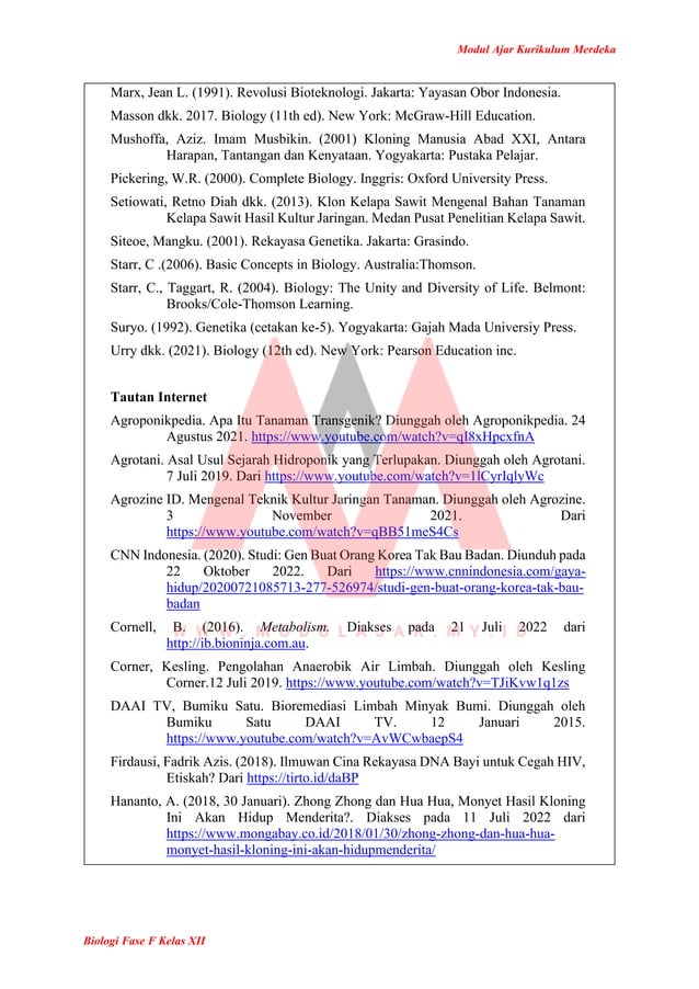 Modul Ajar Biologi Kelas 12 Kurikulum Merdeka | PDF