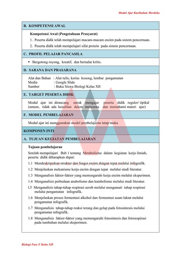 Modul Ajar Biologi Kelas 12 Kurikulum Merdeka | PDF