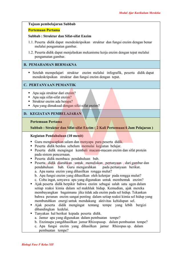 Modul Ajar Biologi Kelas 12 Kurikulum Merdeka | PDF