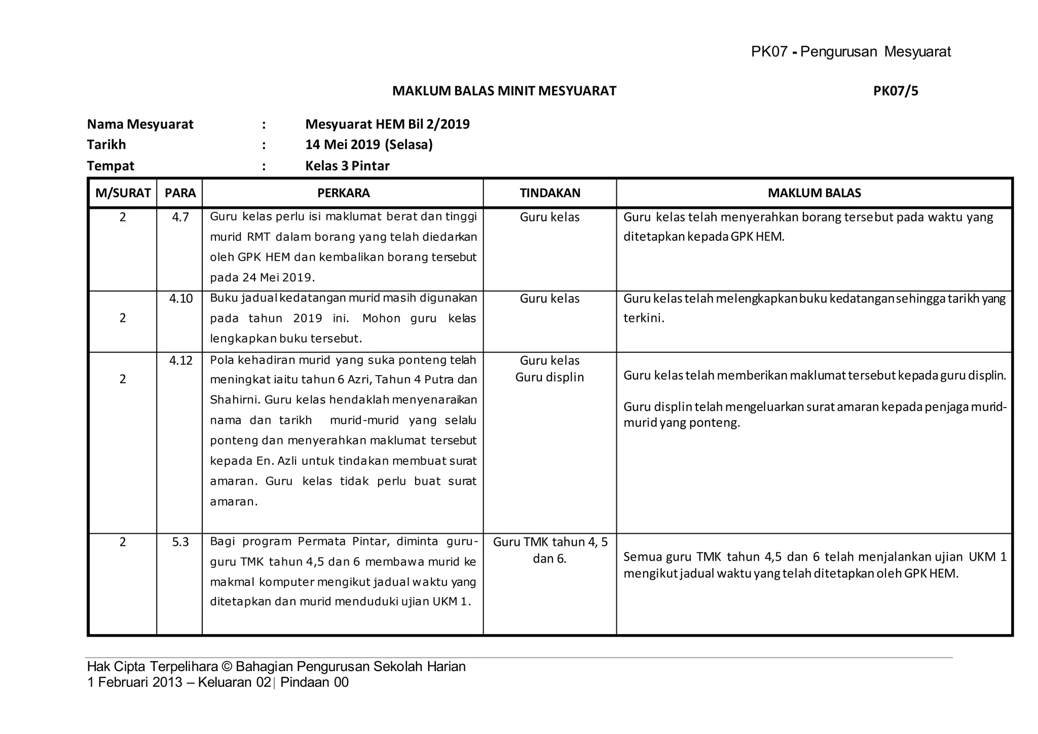 Contoh borang maklum balas | DOCX