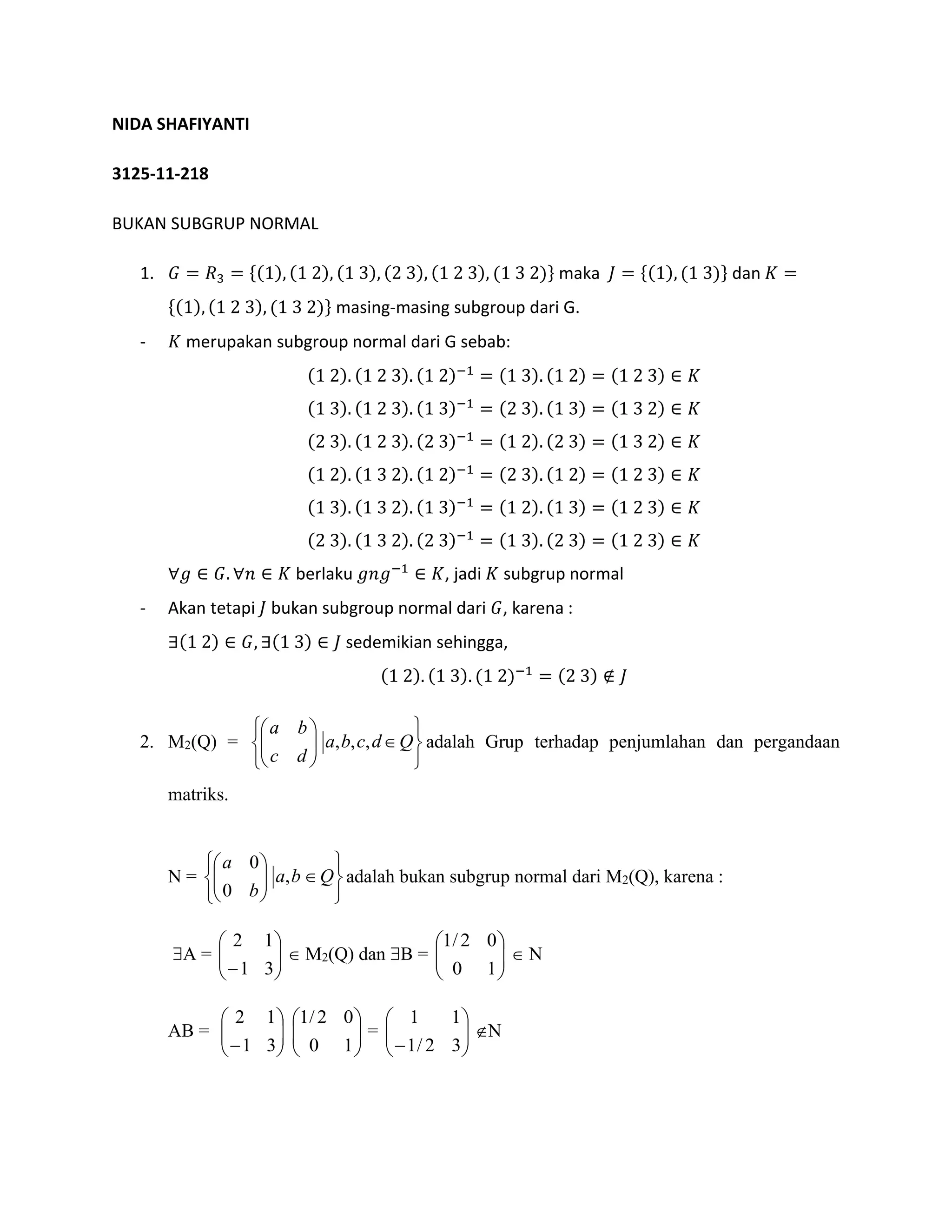 Contoh bukan subgrup normal | DOCX