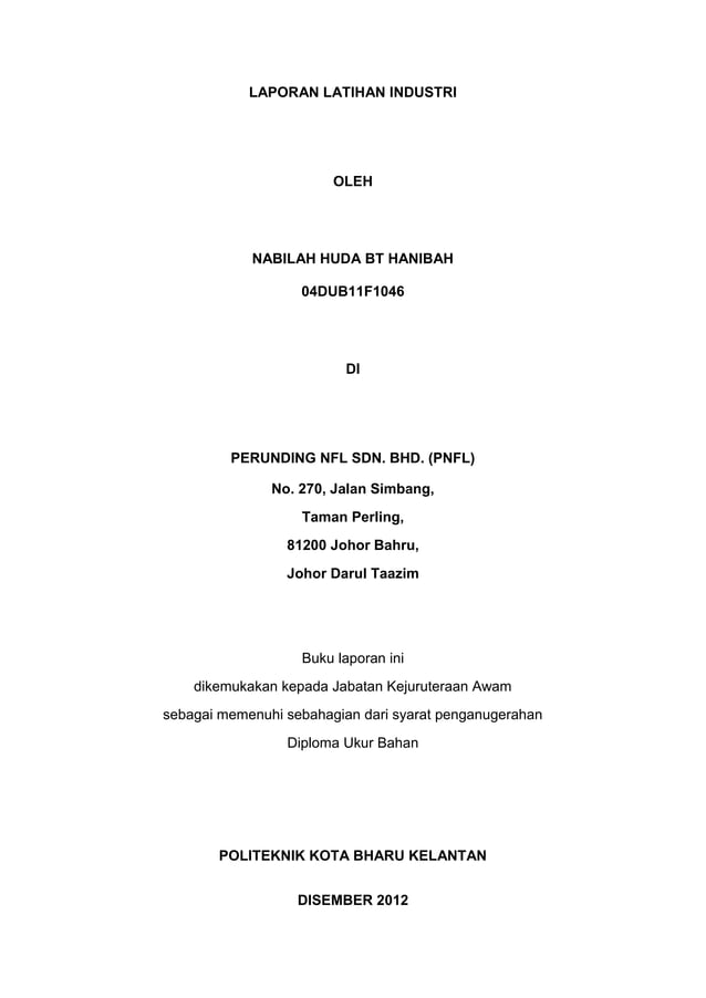 Contoh Muka Depan Latihan Industri | DOCX