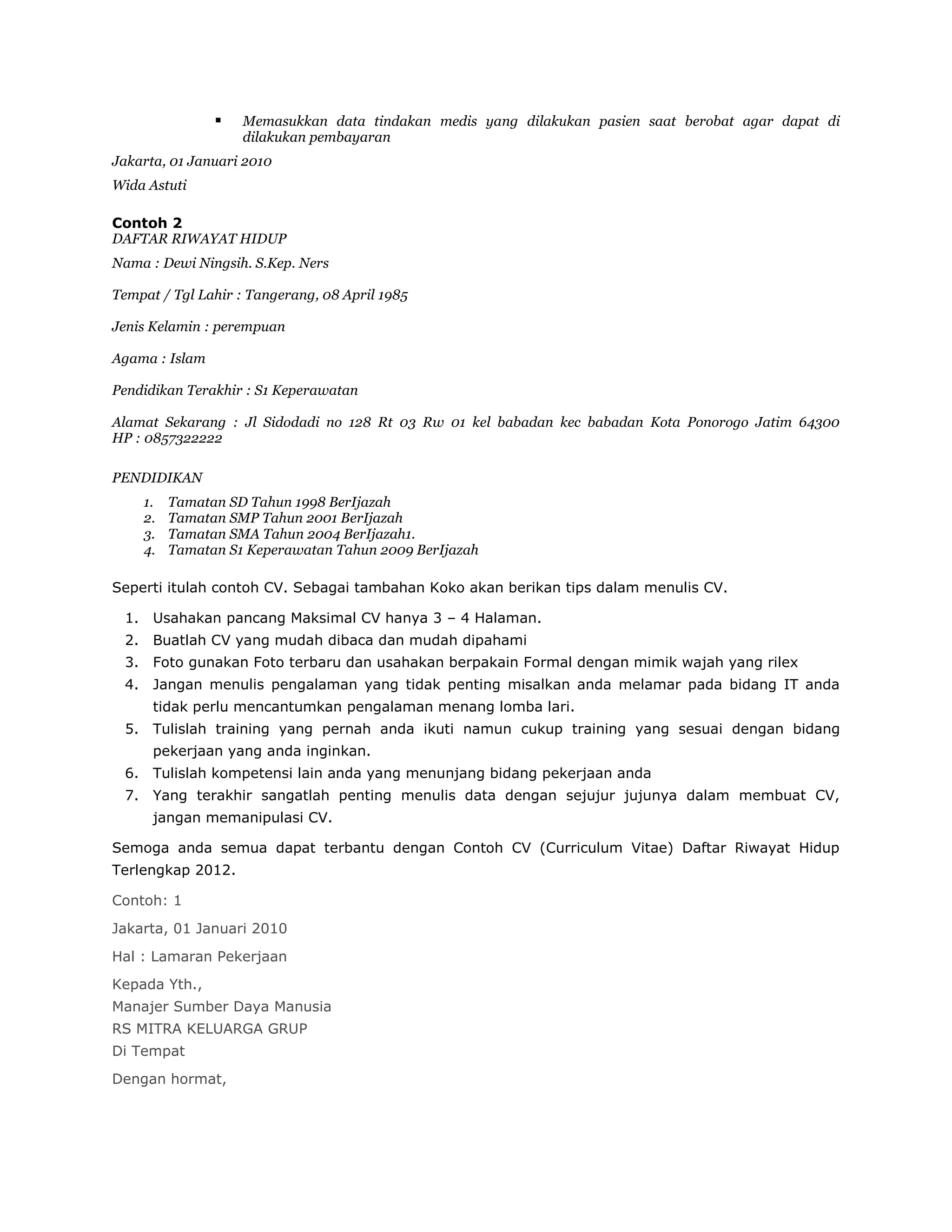 Contoh cv | DOCX
