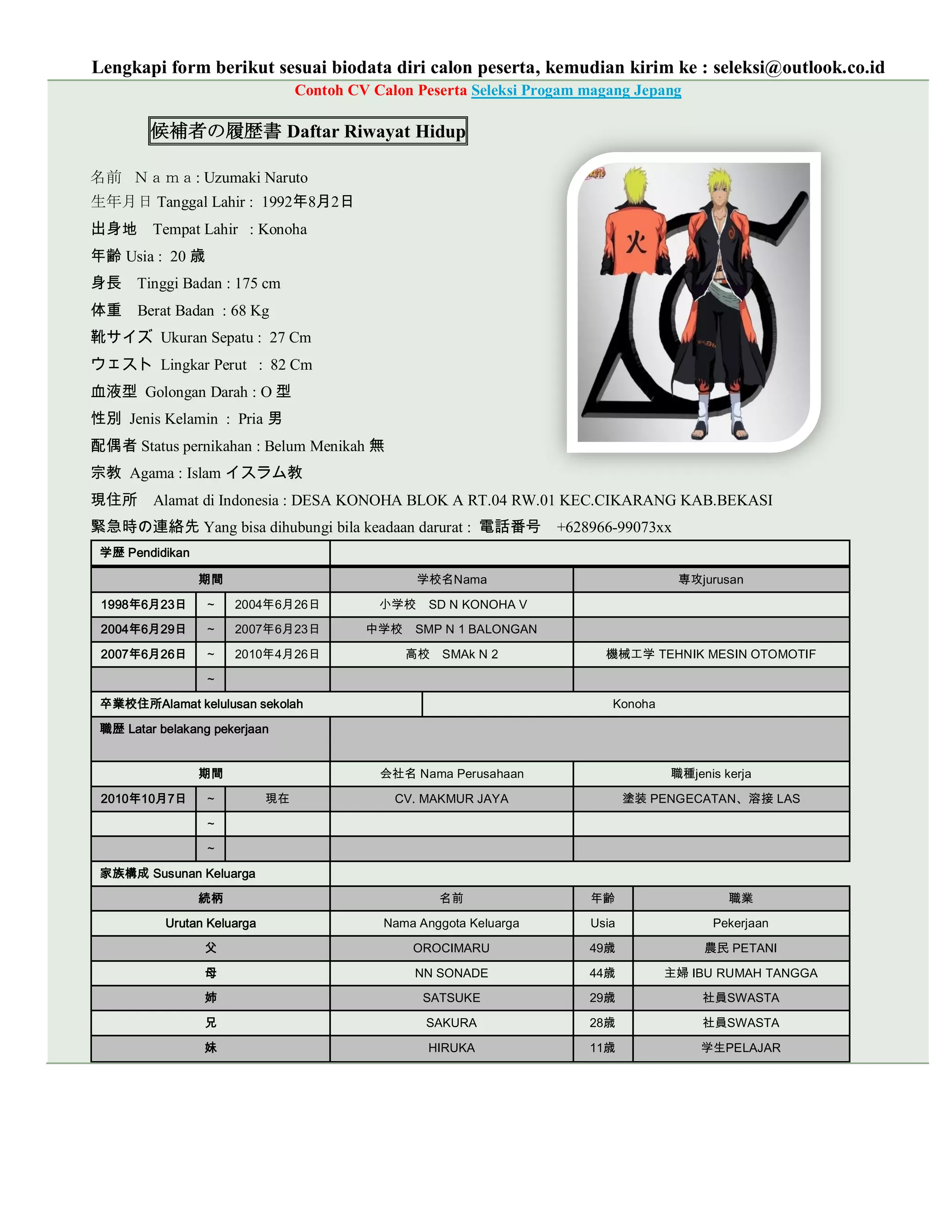 Contoh cv magang jepang | PDF