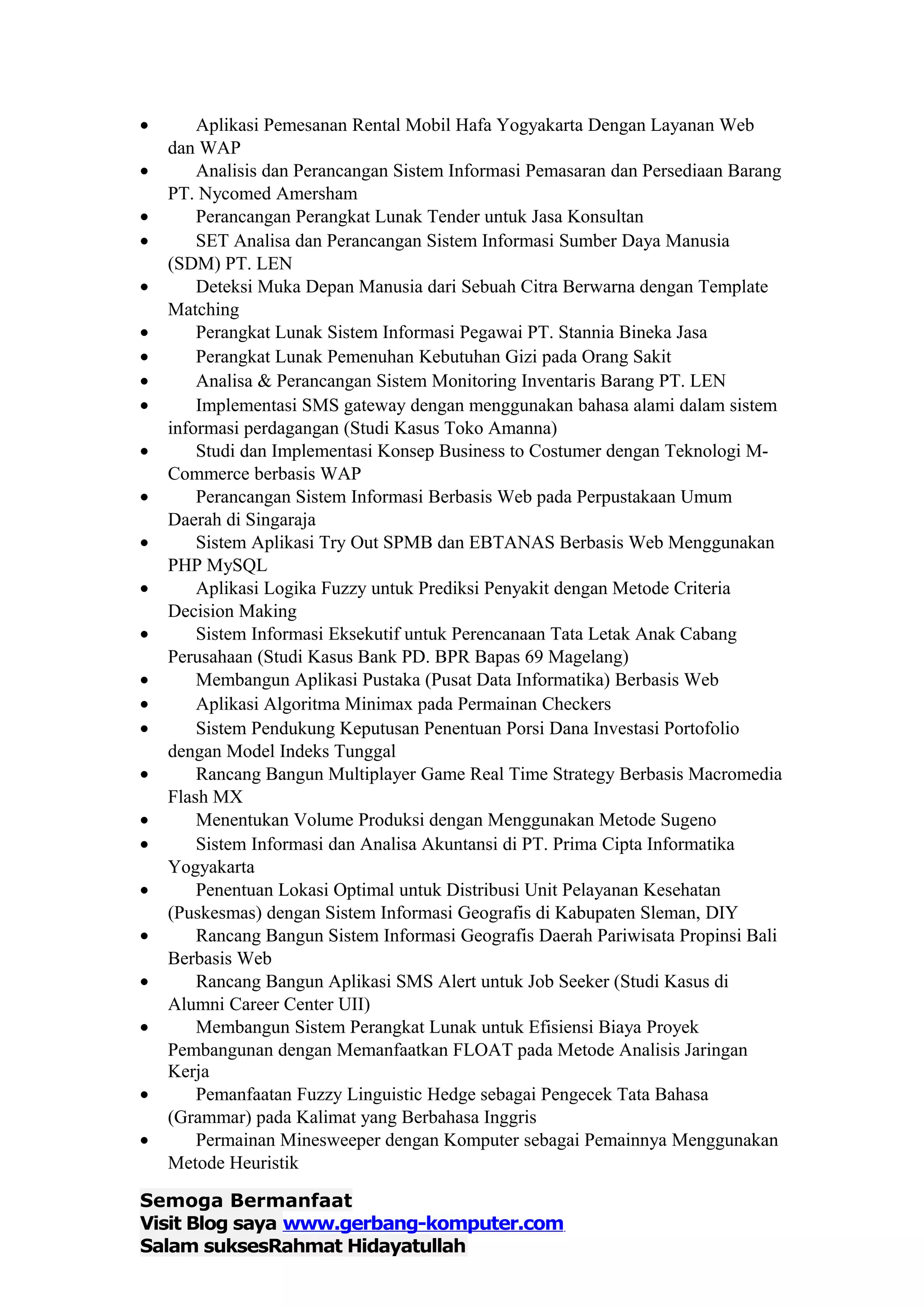 Contoh daftar judul skripsi teknik informatika | DOC