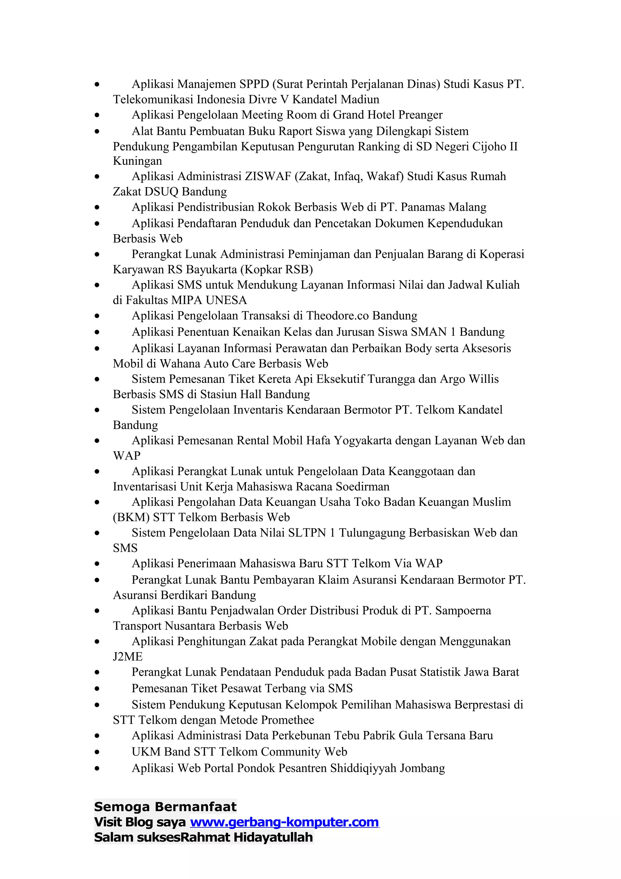 Contoh daftar judul skripsi teknik informatika | DOC