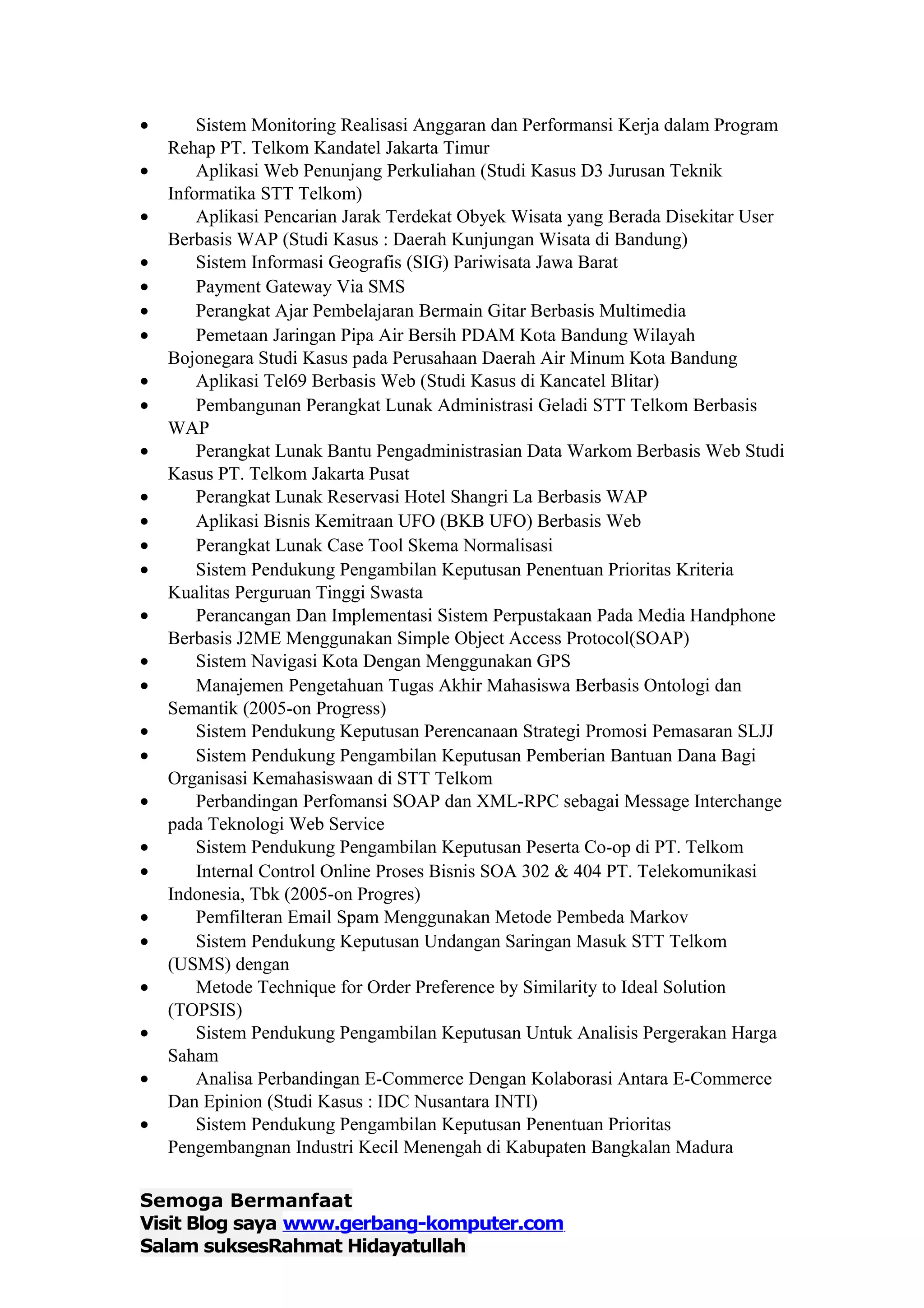Contoh daftar judul skripsi teknik informatika | DOC