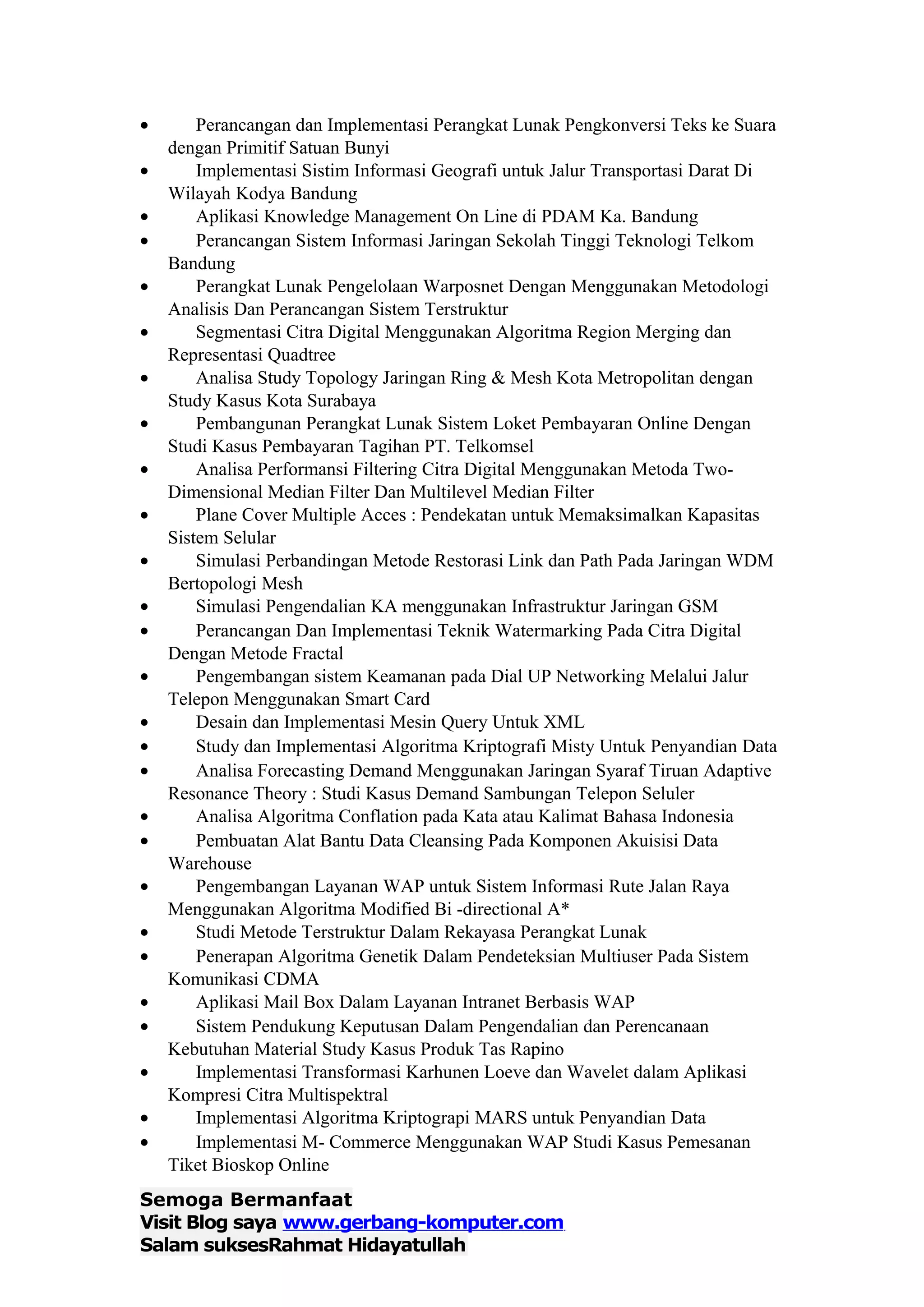 Contoh daftar judul skripsi teknik informatika | DOC