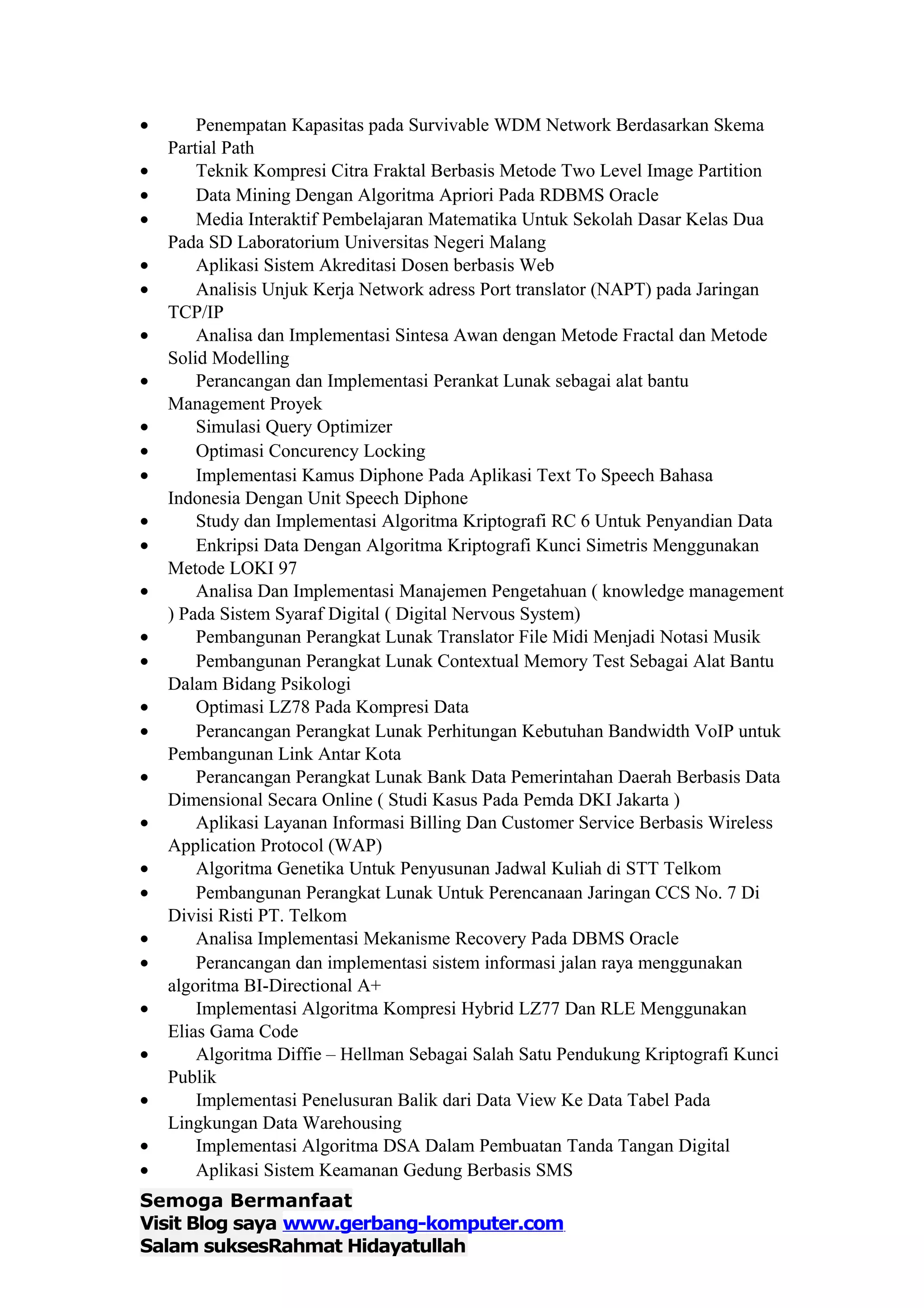 Contoh daftar judul skripsi teknik informatika | DOC