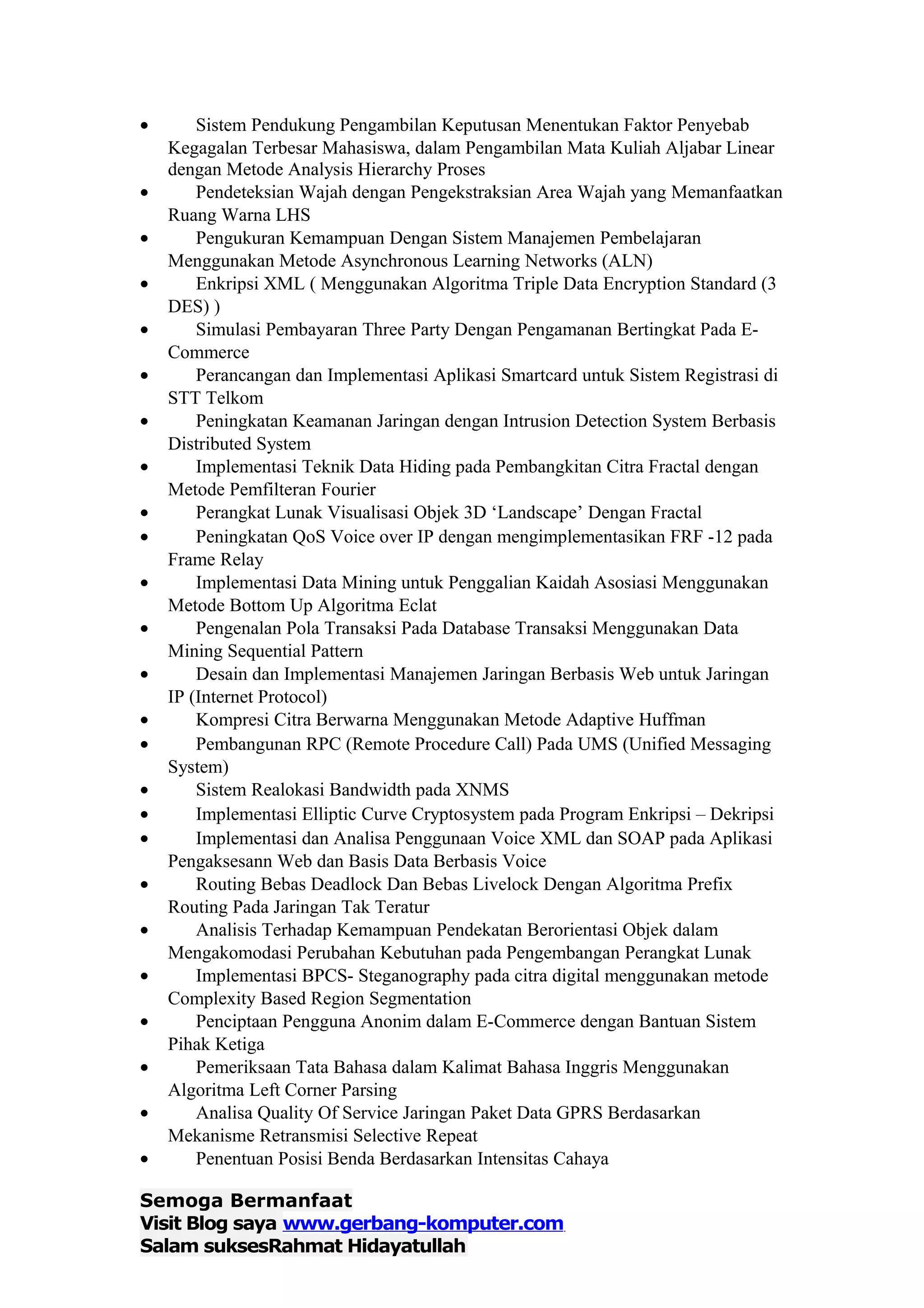 Contoh daftar judul skripsi teknik informatika | DOC
