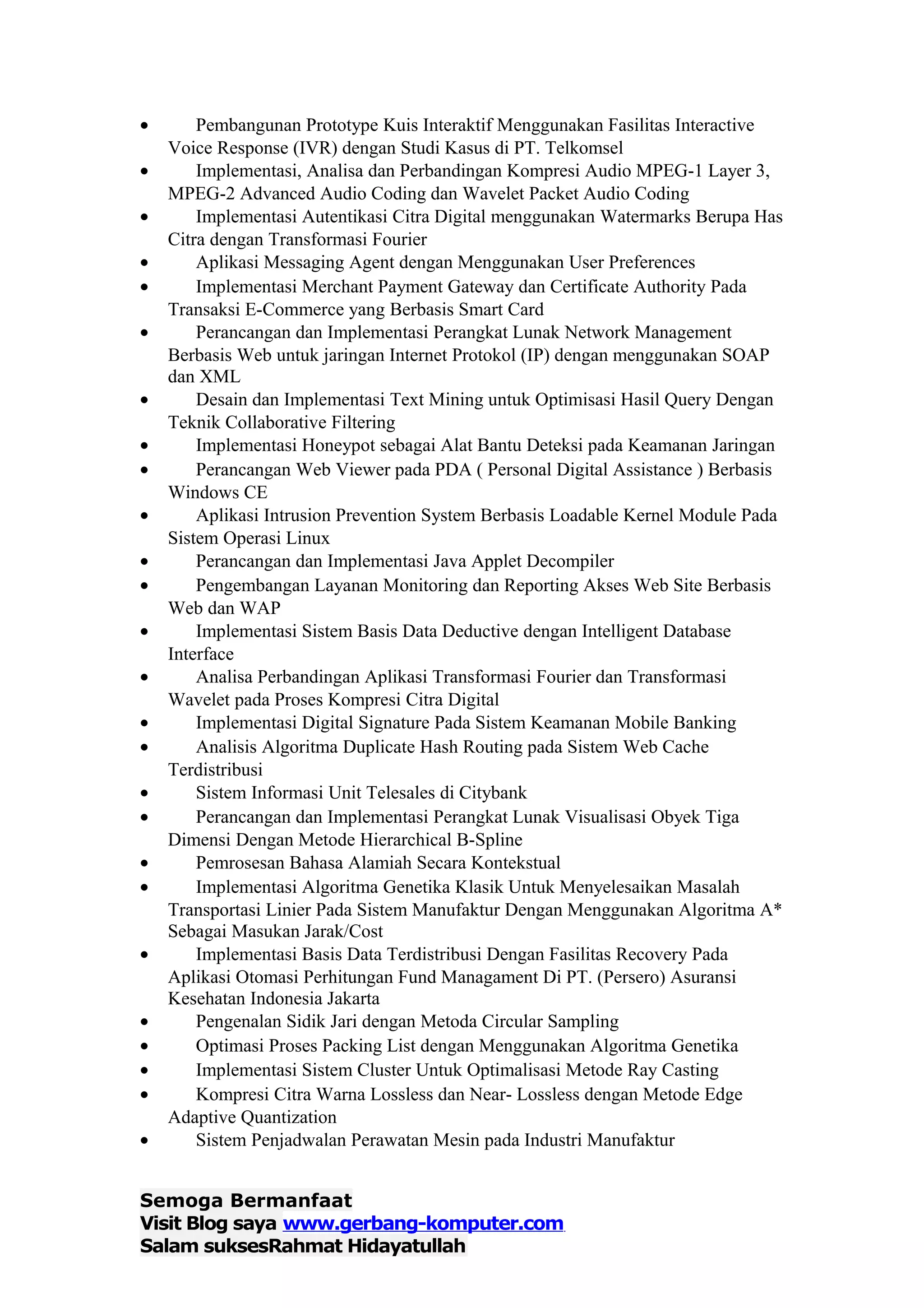 Contoh daftar judul skripsi teknik informatika | DOC