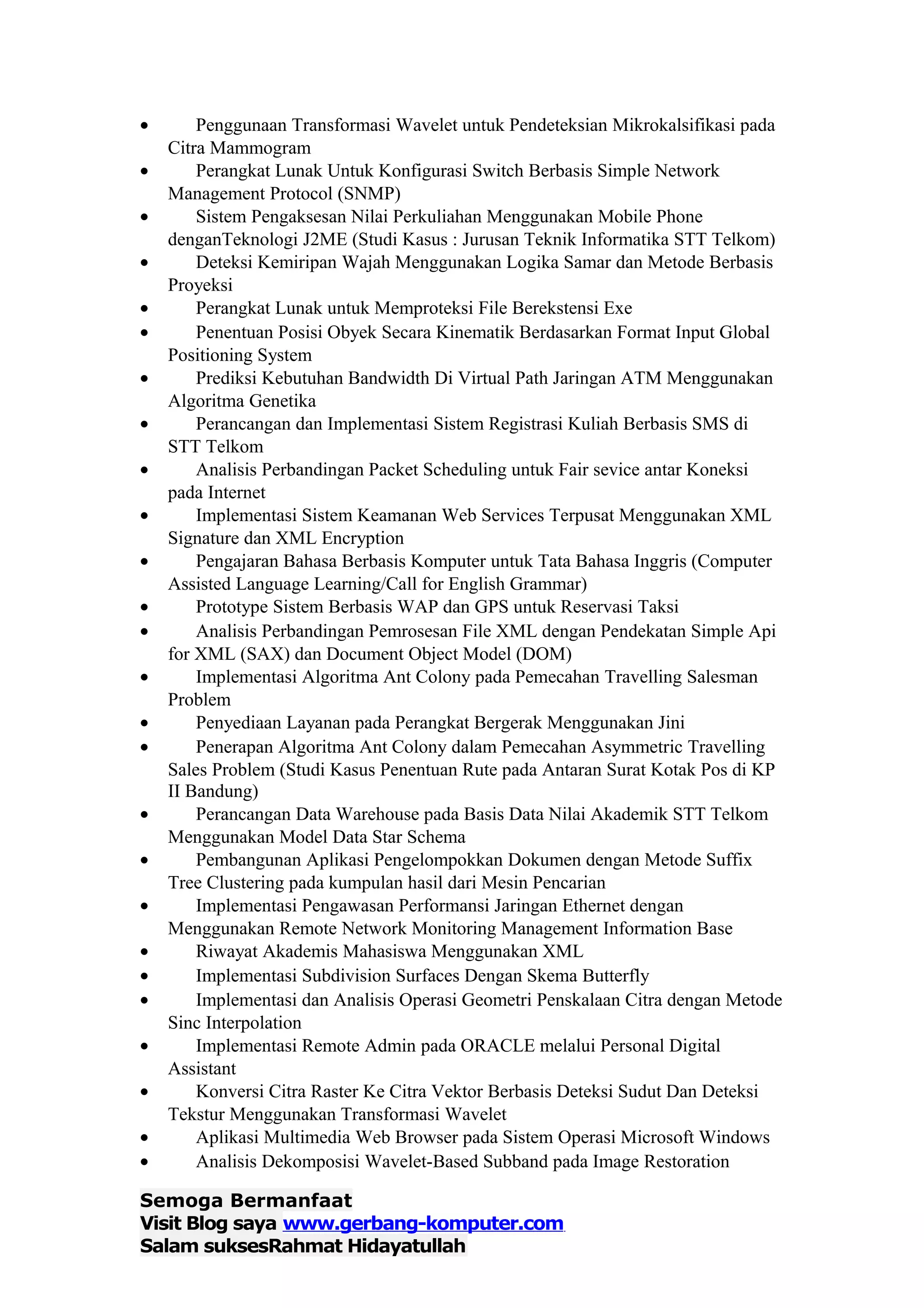 Contoh daftar judul skripsi teknik informatika | DOC