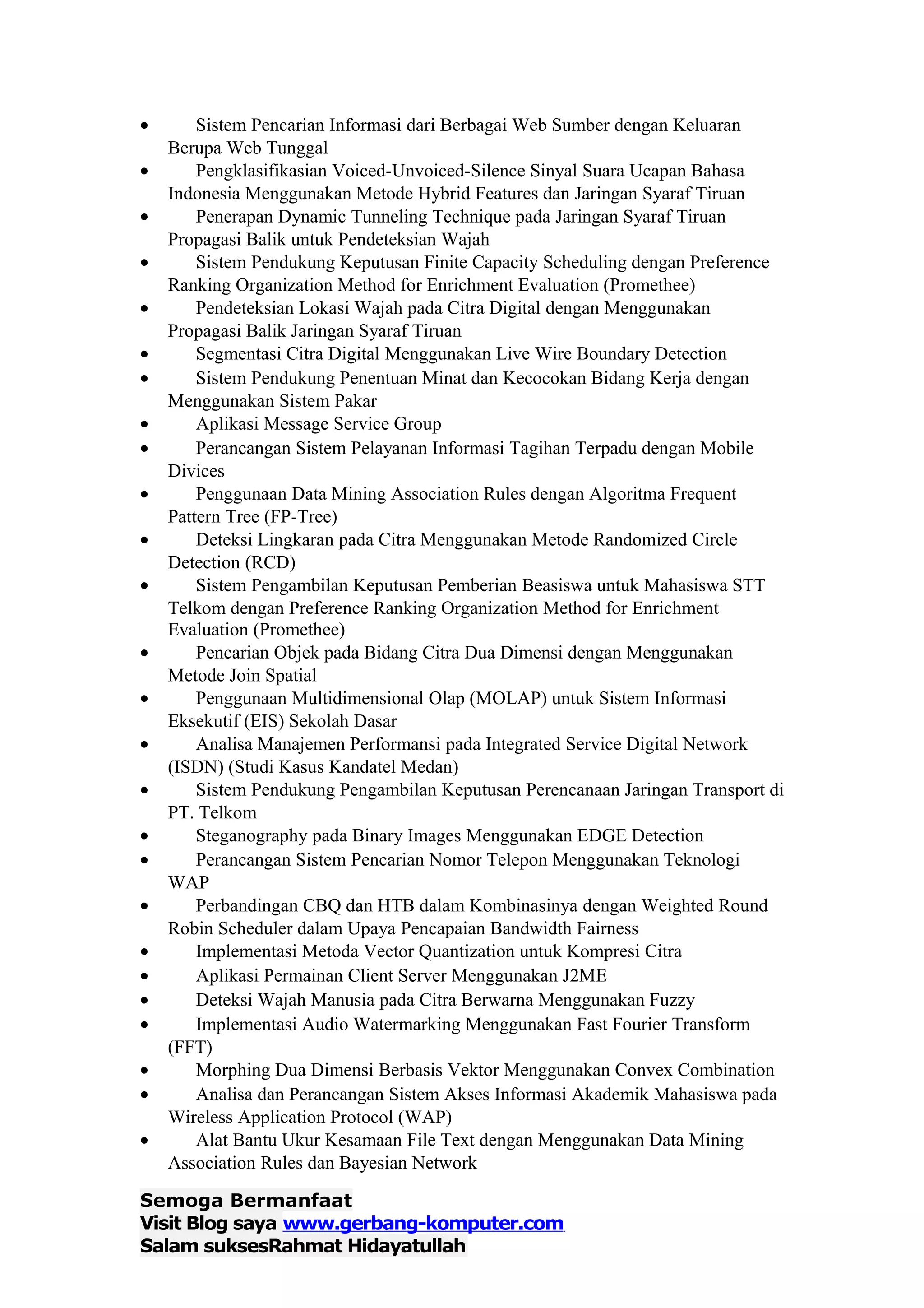 Contoh daftar judul skripsi teknik informatika | DOC
