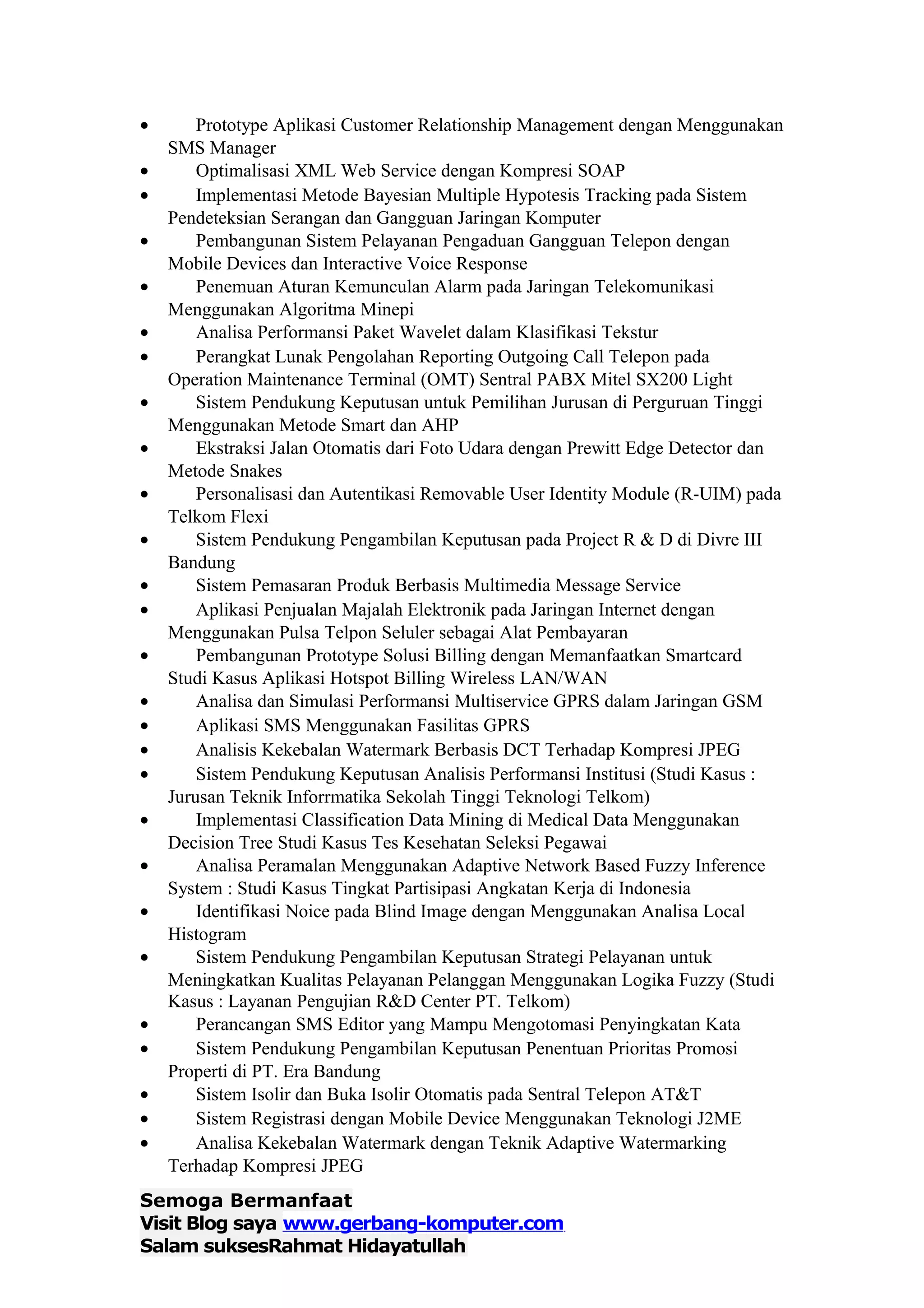 Contoh daftar judul skripsi teknik informatika | DOC