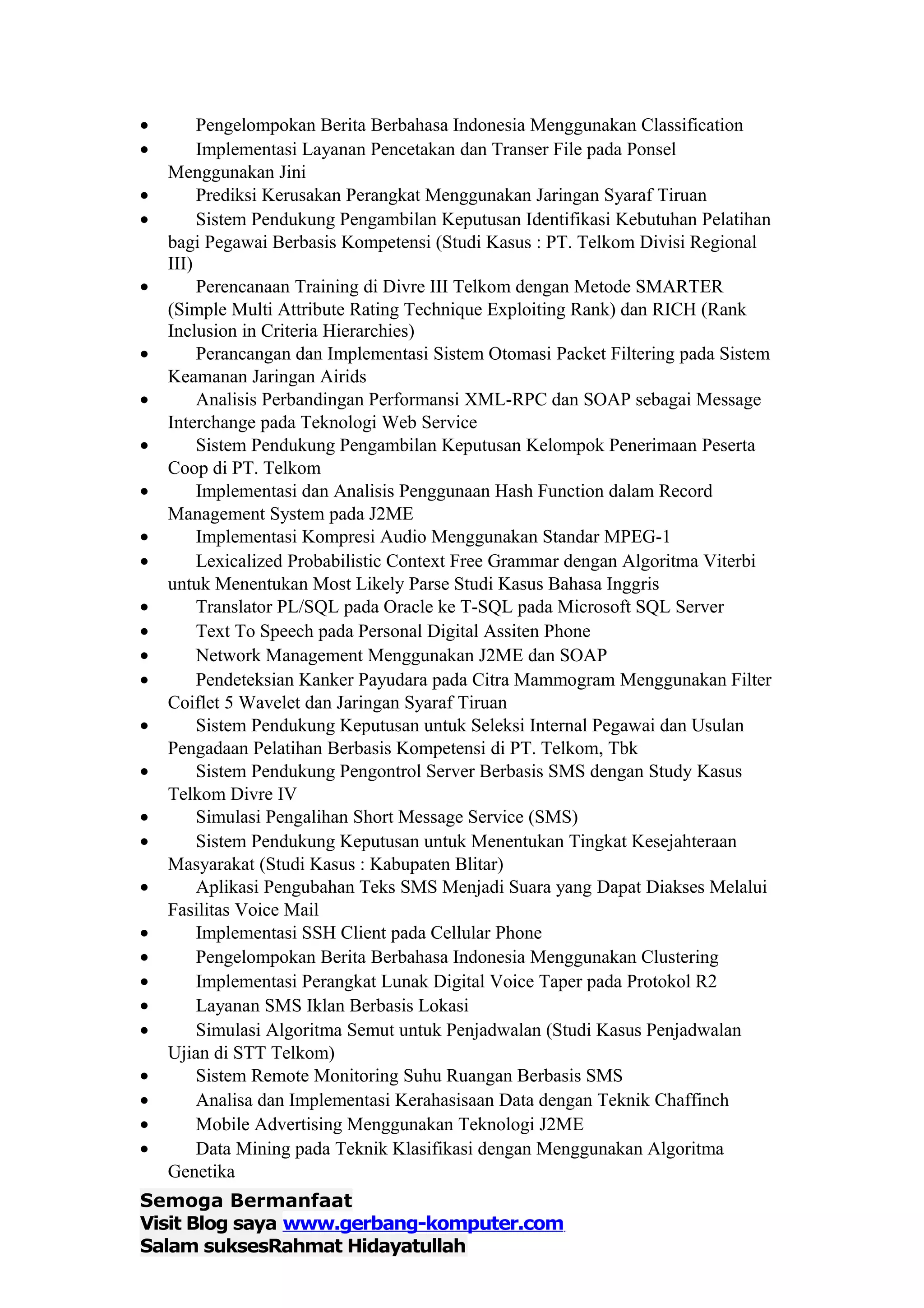 Contoh daftar judul skripsi teknik informatika | DOC
