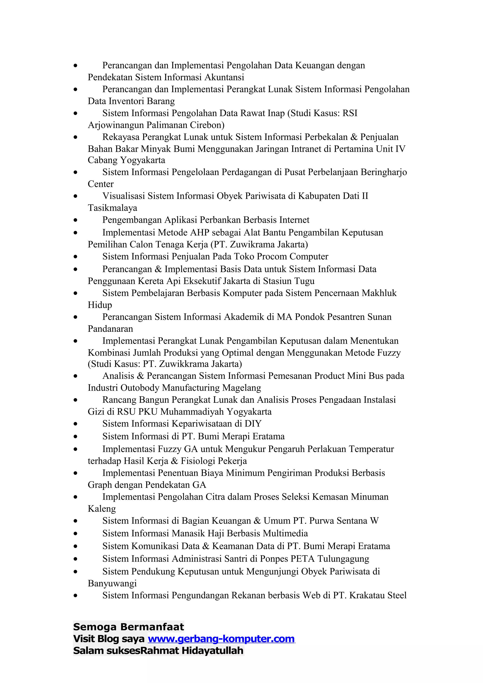 Contoh daftar judul skripsi teknik informatika | DOC