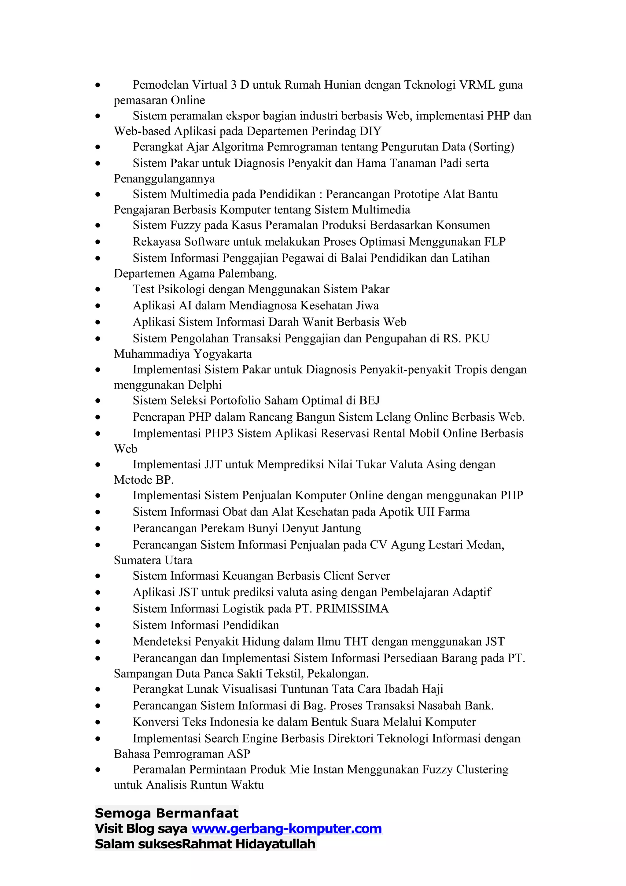 Contoh daftar judul skripsi teknik informatika | DOC