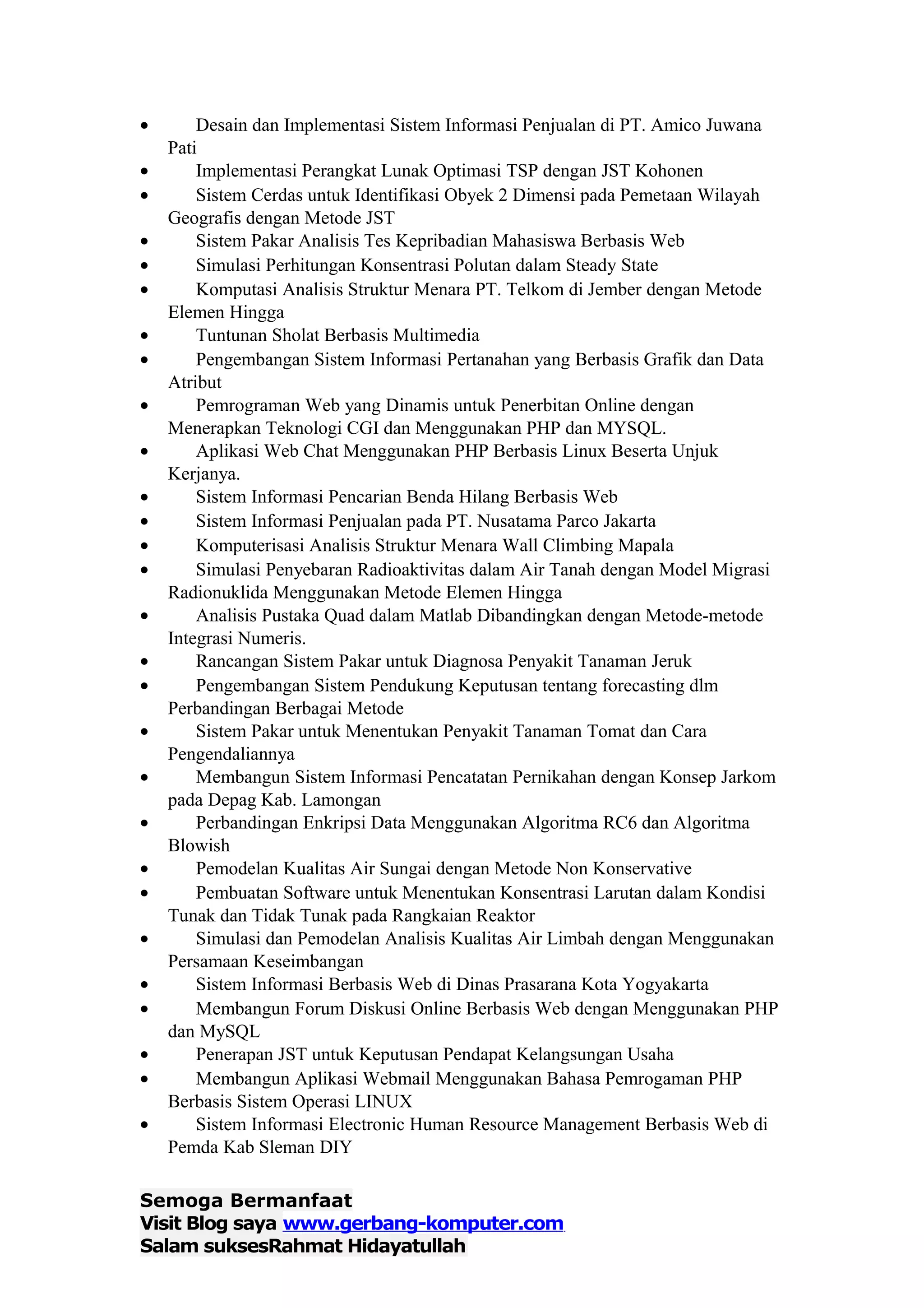 Contoh daftar judul skripsi teknik informatika | DOC