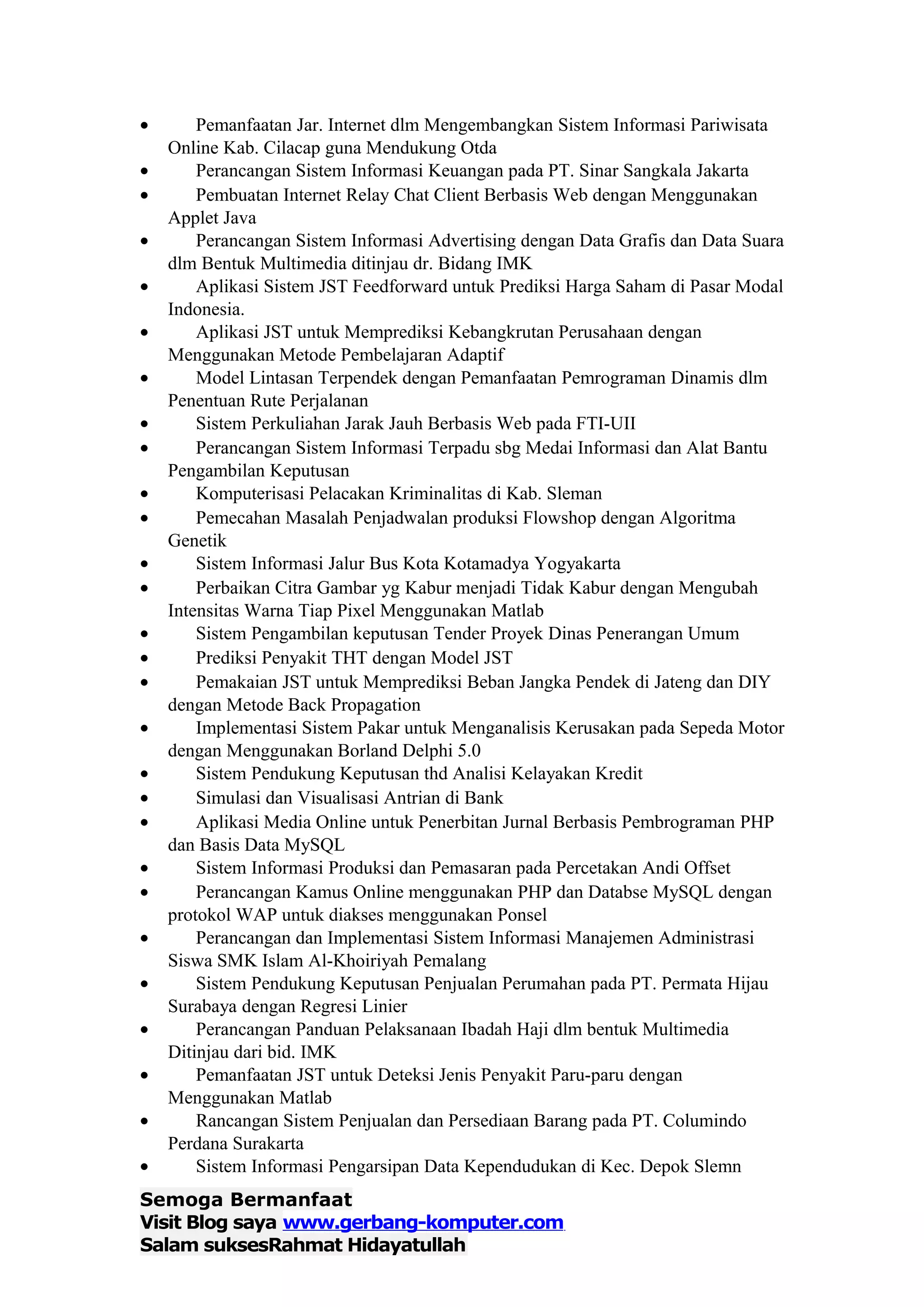 Contoh daftar judul skripsi teknik informatika | DOC
