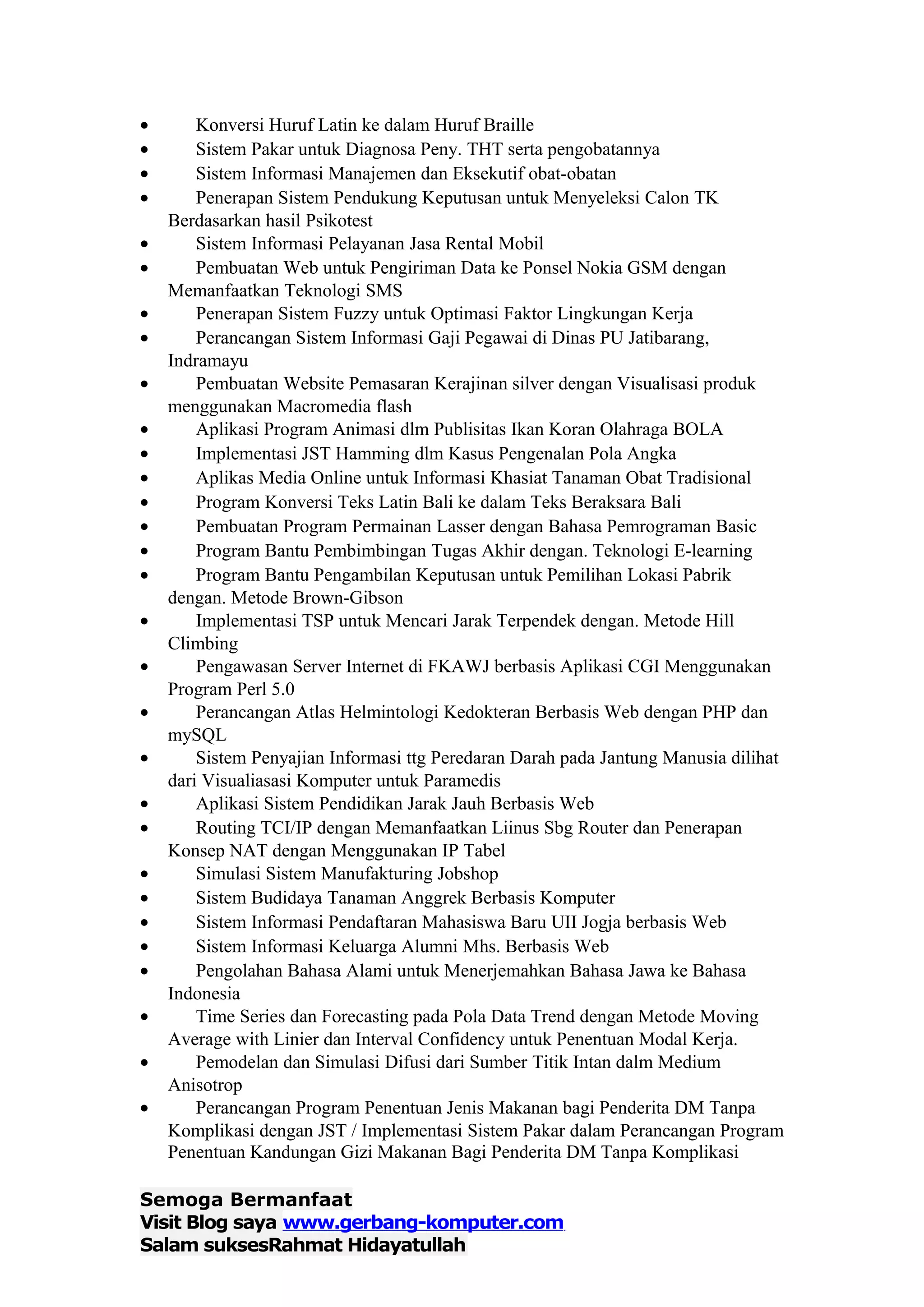 Contoh daftar judul skripsi teknik informatika | DOC