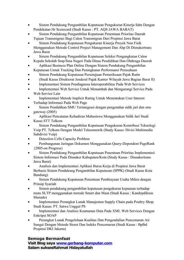 Contoh daftar judul skripsi teknik informatika | DOC