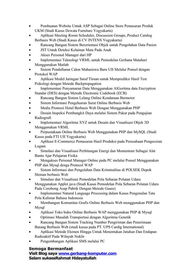 Contoh daftar judul skripsi teknik informatika | DOC