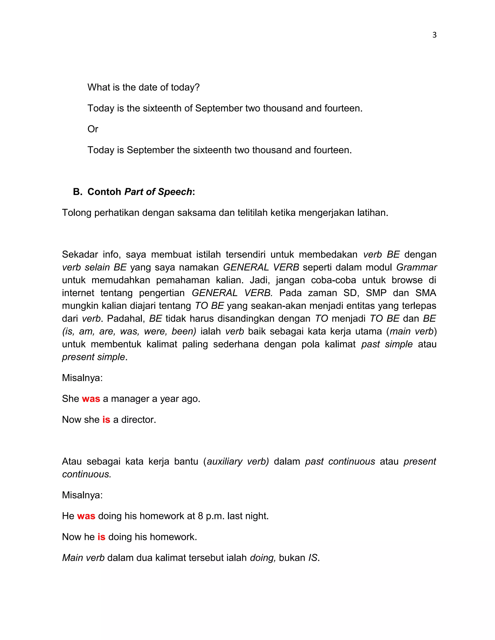 Contoh dan latihan terkait numbers, part of speech and tenses | DOC