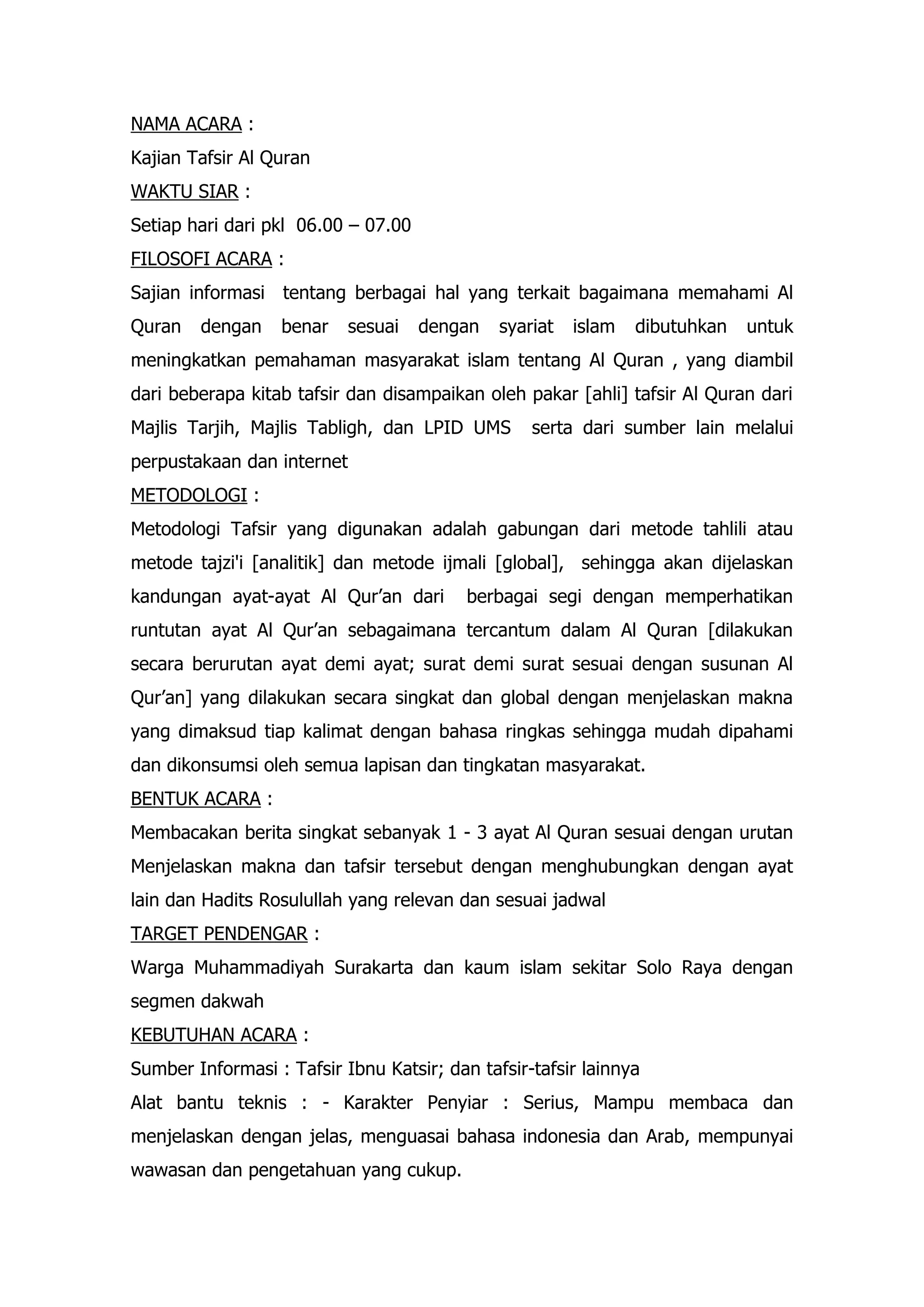 Contoh deskripsi nama acara mentari | DOCX