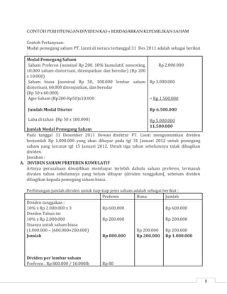 Contoh perhitungan deviden saham | DOCX