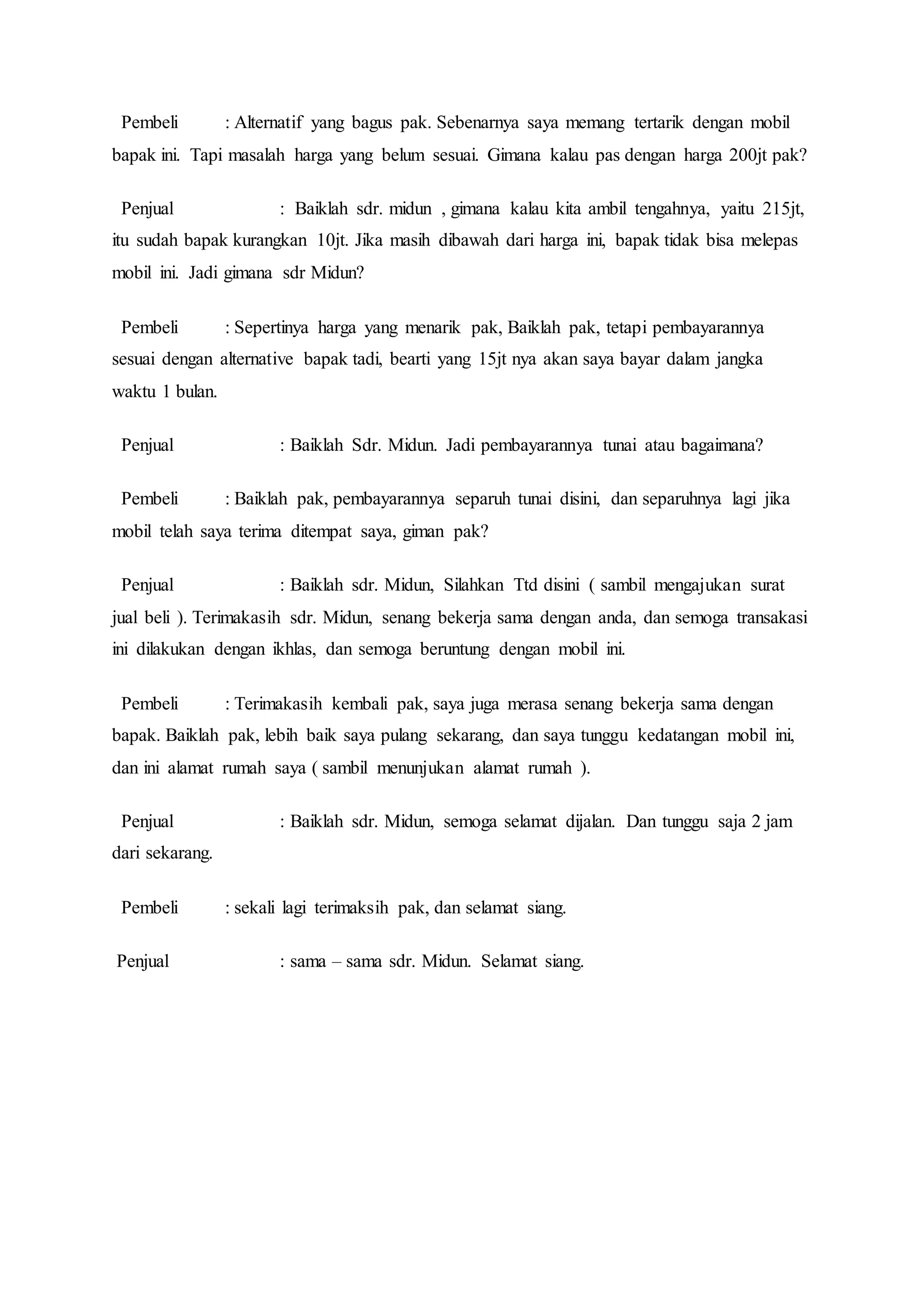 Contoh dialog negosiasi | DOCX