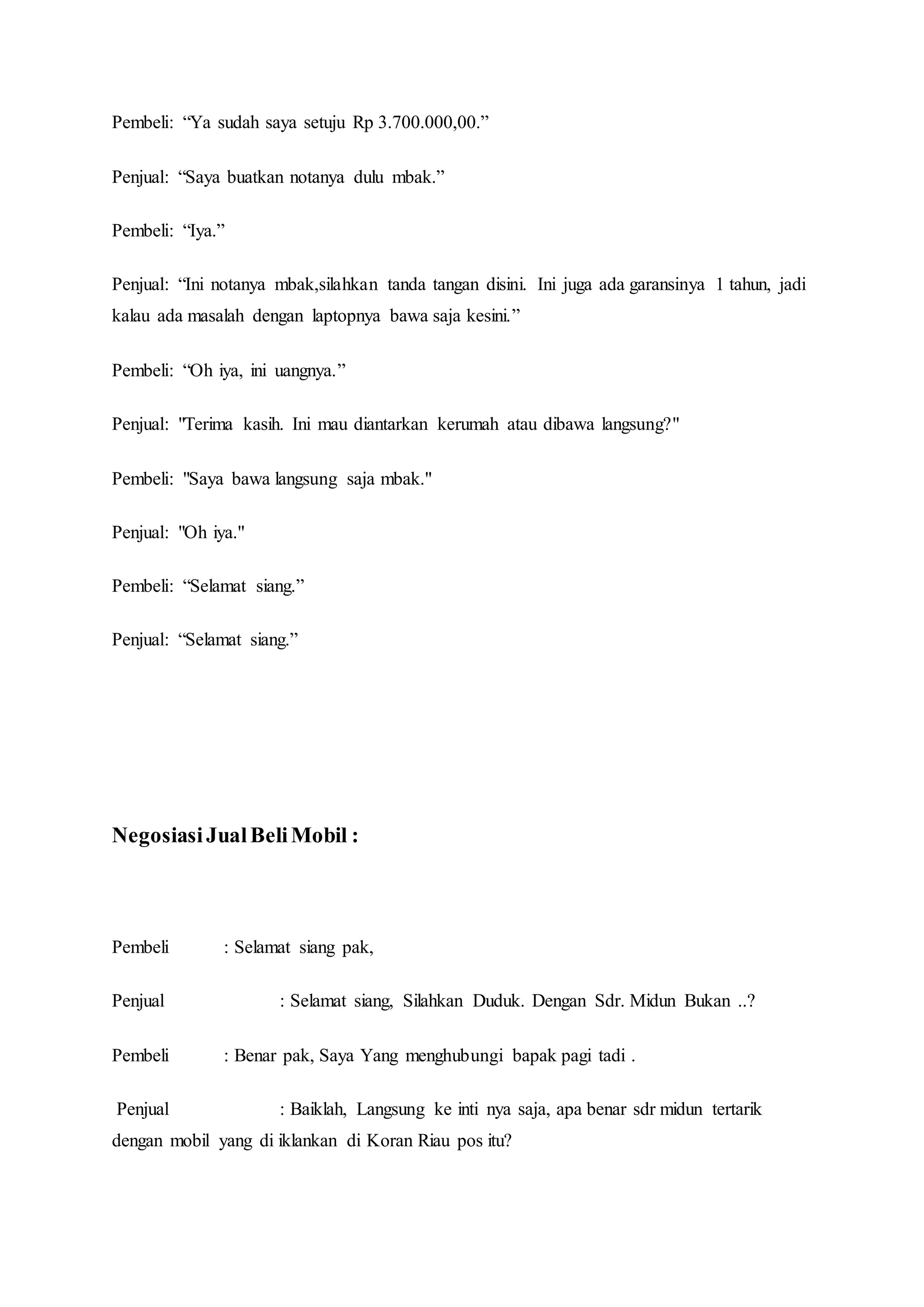 Contoh dialog negosiasi | DOCX