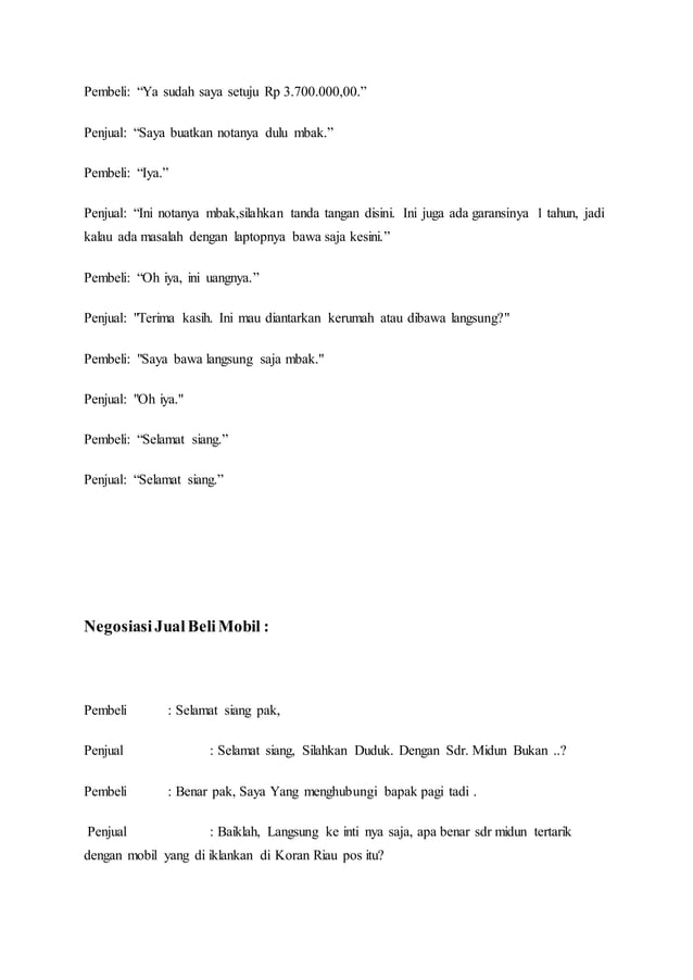Contoh dialog negosiasi | DOCX