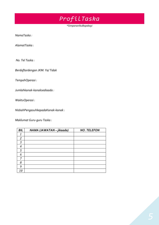 Contoh Dokumen ke Taska | PDF