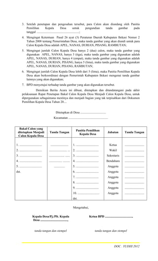 Contoh Dokumen KELENGKAPAN Pilkades | DOC