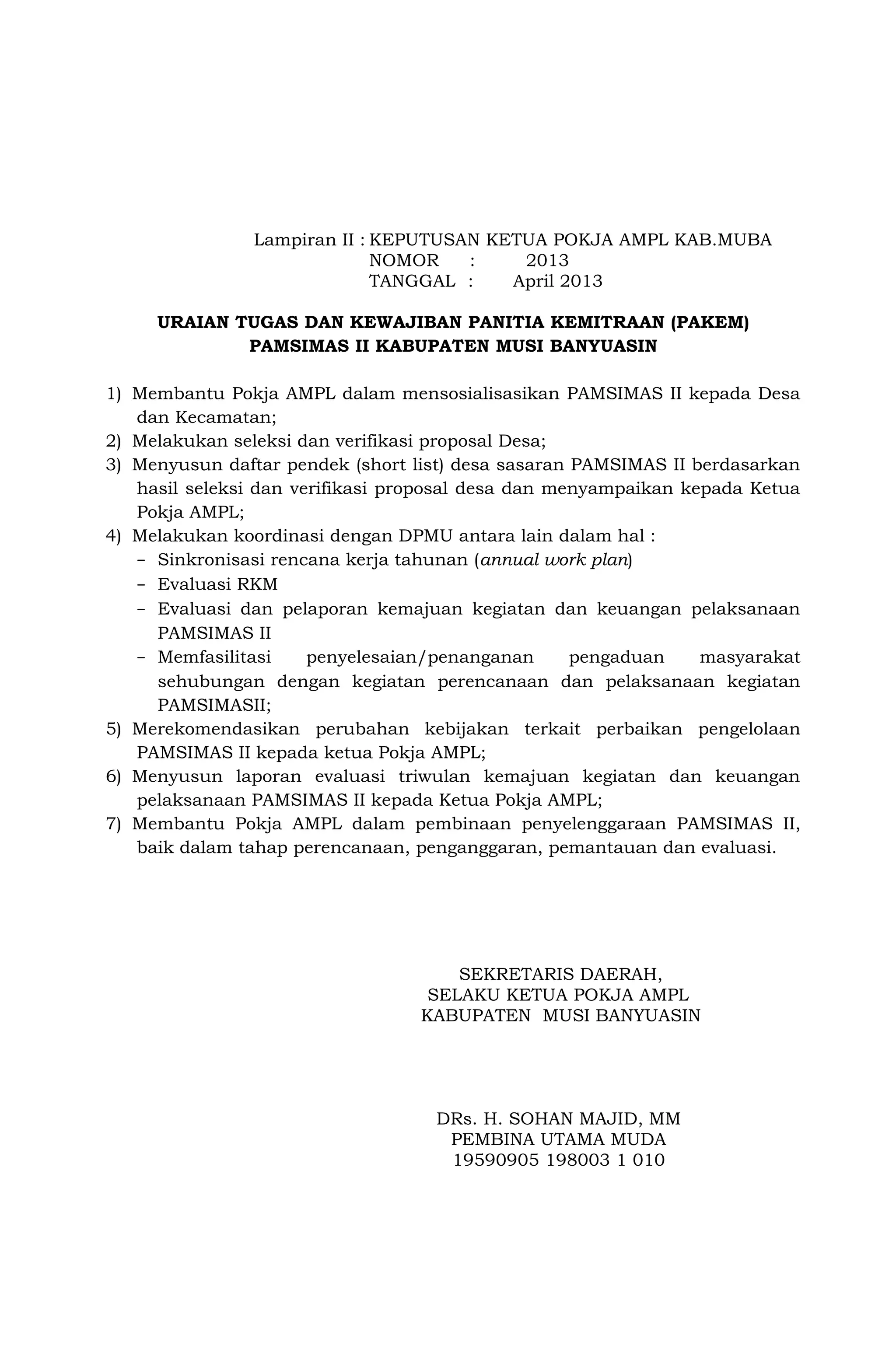 Contoh draf sk pokja ampl pakem pamsimas ii | DOC