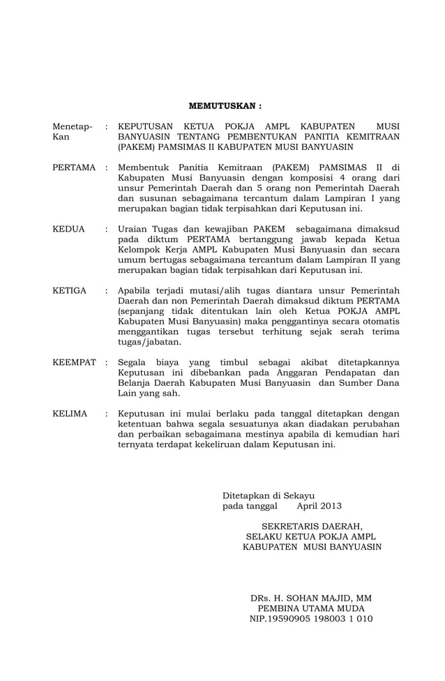 Contoh draf sk pokja ampl pakem pamsimas ii | DOC