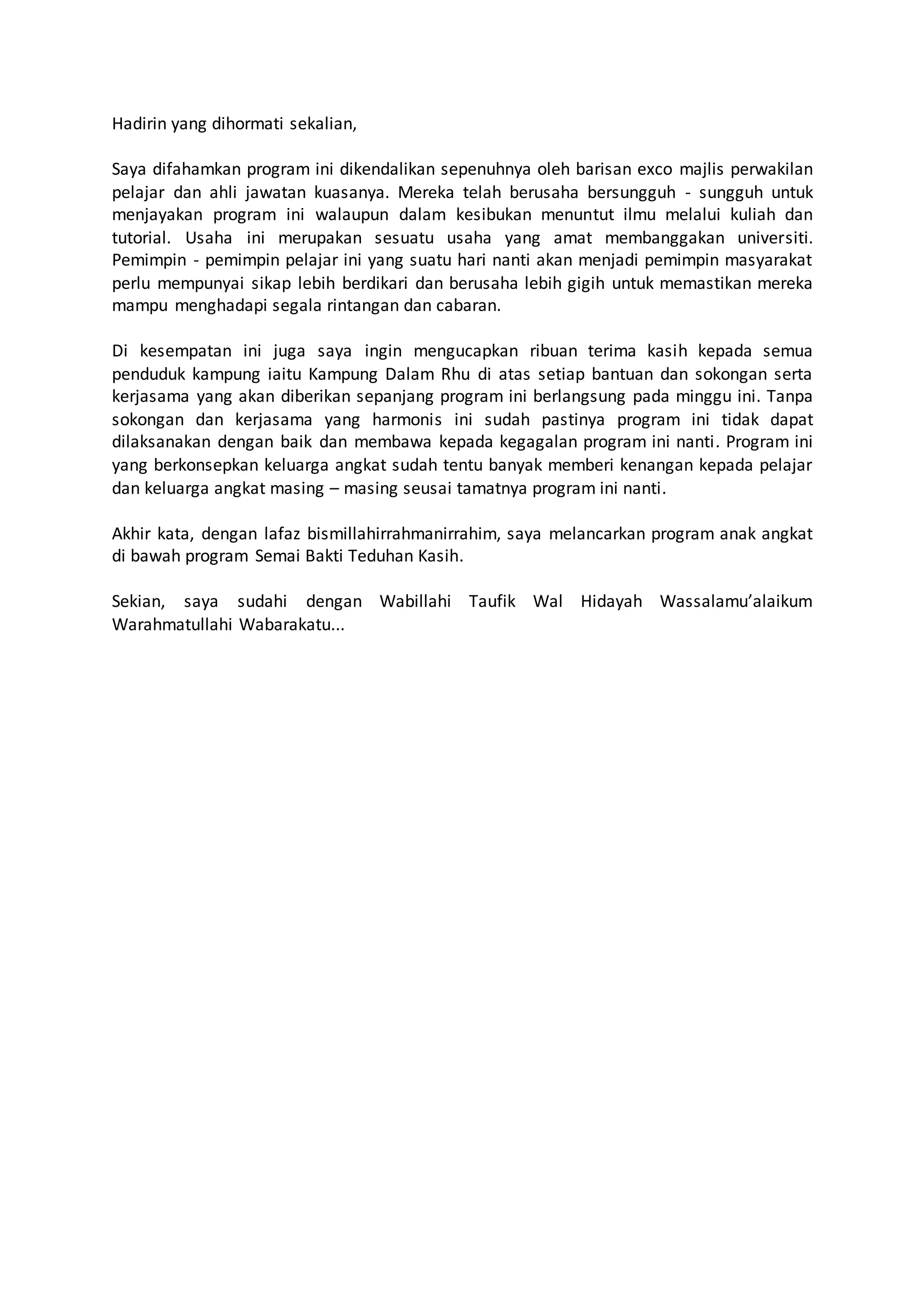 Contoh draf ucapan perasmian | DOCX