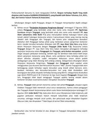 Contoh duplik tergugat (peradilan semu) | DOCX