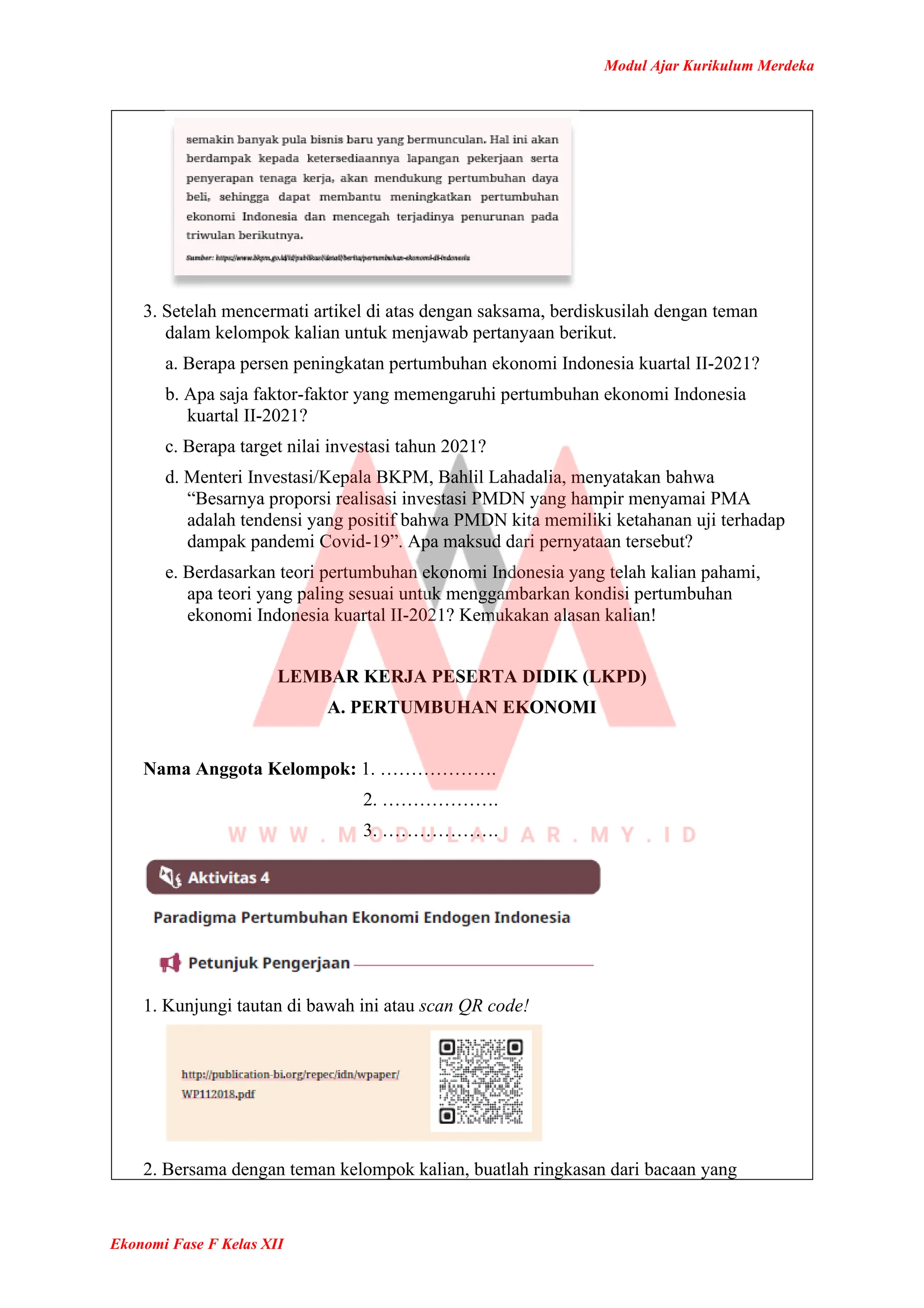 Modul Ajar Ekonomi Kelas 12 Kurikulum Merdeka | PDF