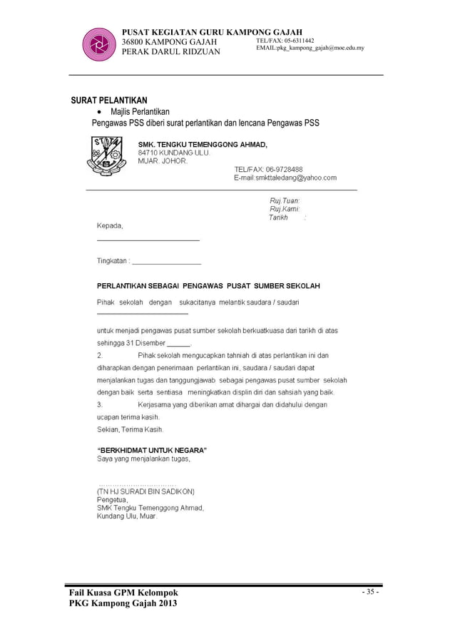 Contoh fail kuasa gpm pkg kampong gajah | PDF