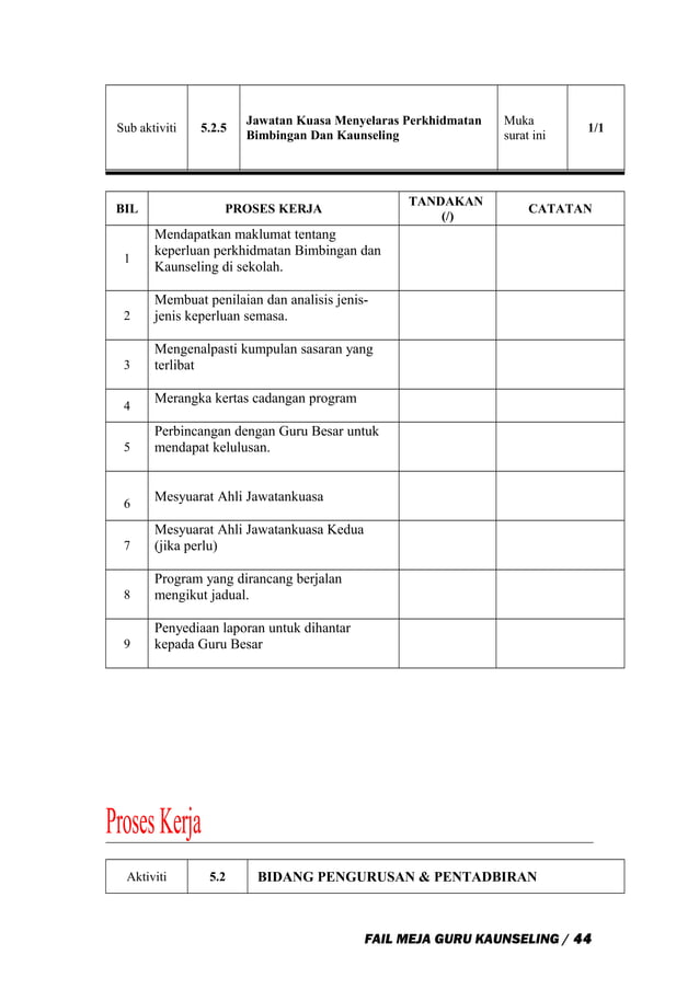 Contoh fail meja gbksm | DOC