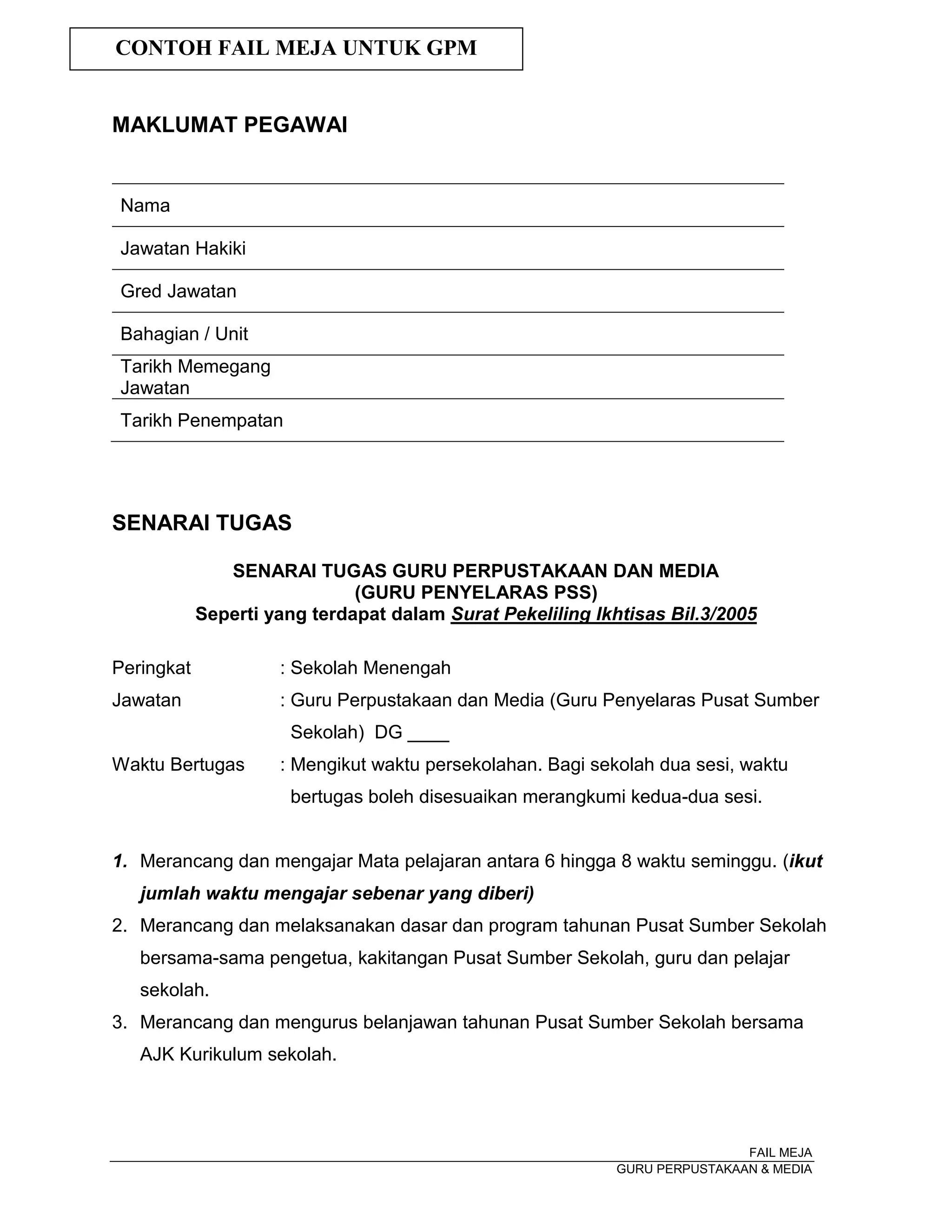 Contoh fail meja gpm | PDF