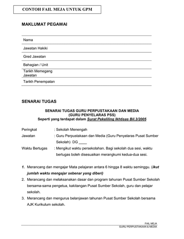 Contoh fail meja gpm | PDF