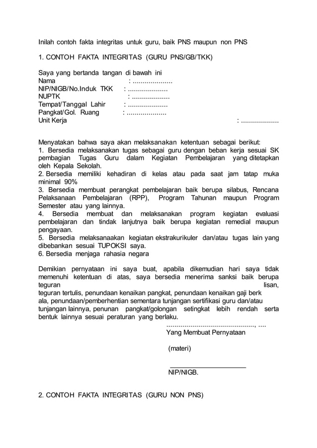 Contoh Pakta Integritas Panitia Pilkades Contoh Pakta Integritas Panitia Pilkades