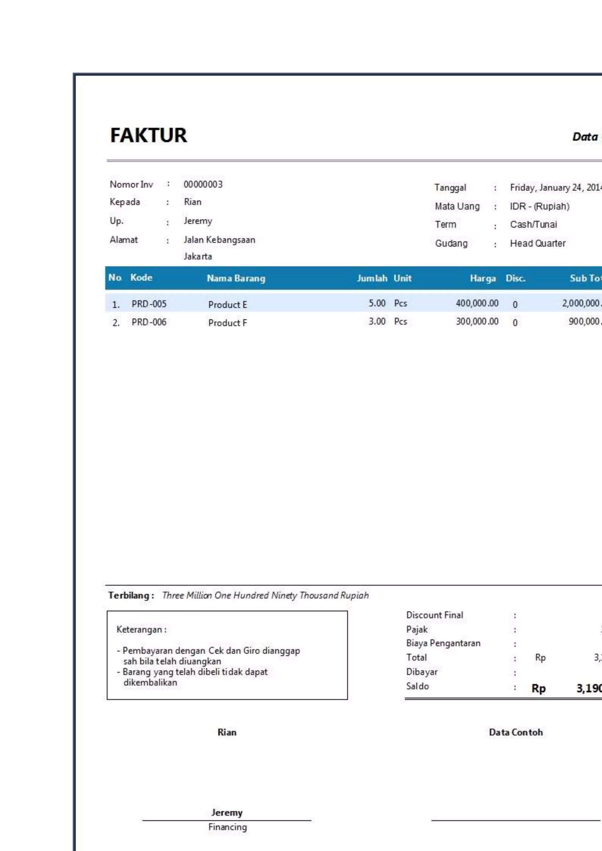 Contoh faktur penjualan | PDF | Free Download