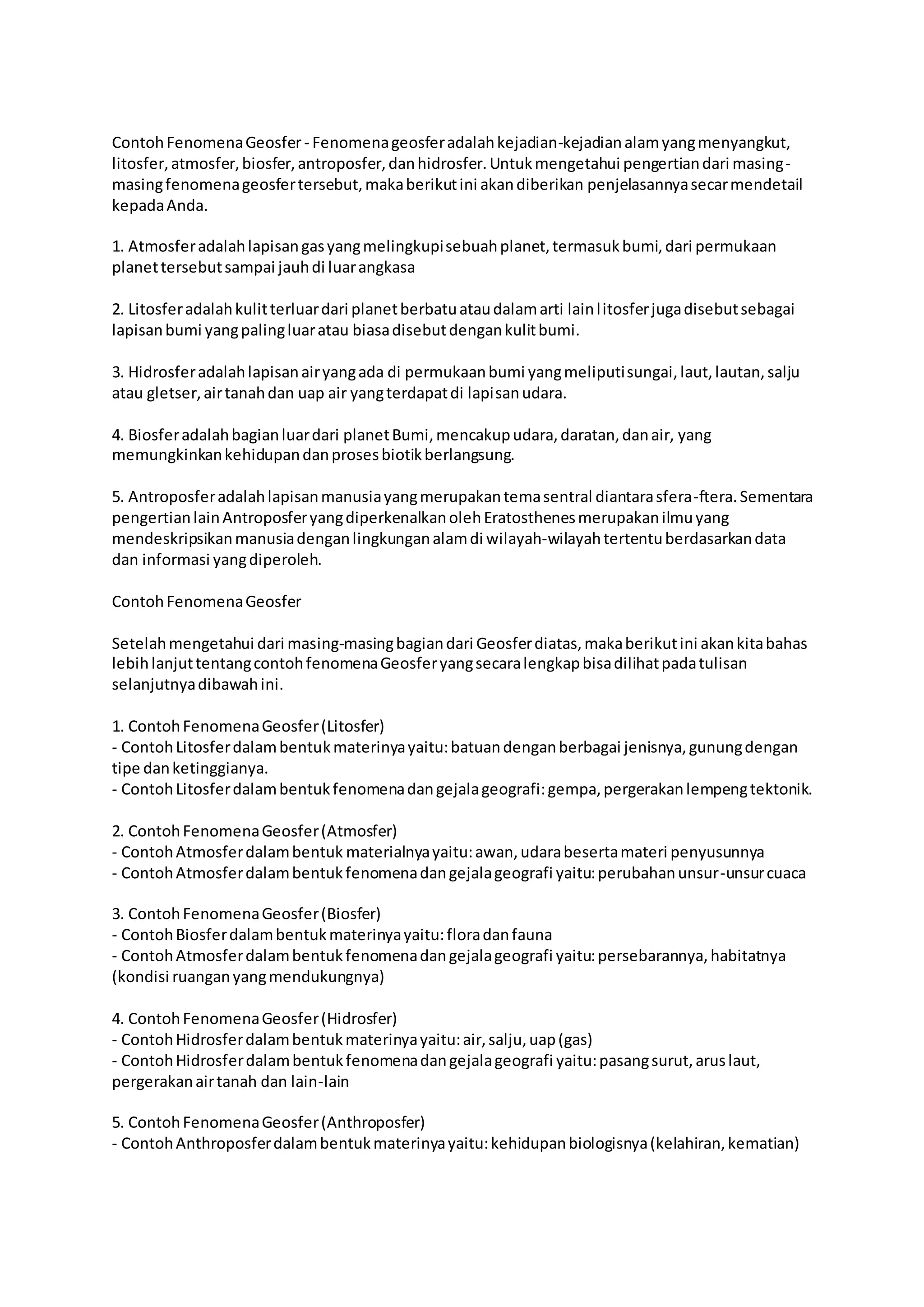 Contoh fenomena geosfer | DOCX