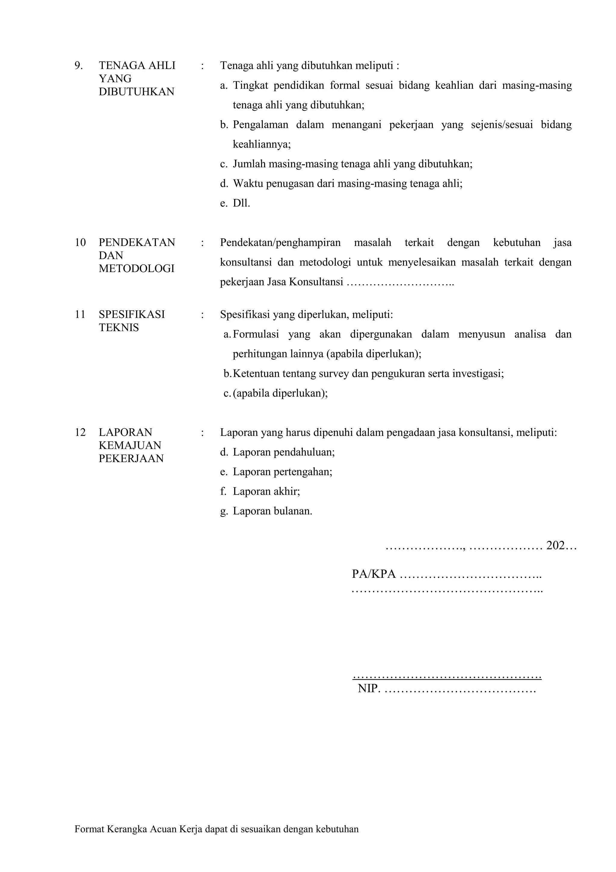 Contoh Format dan contoh KAK Kerangka Acuan Kerja | DOC