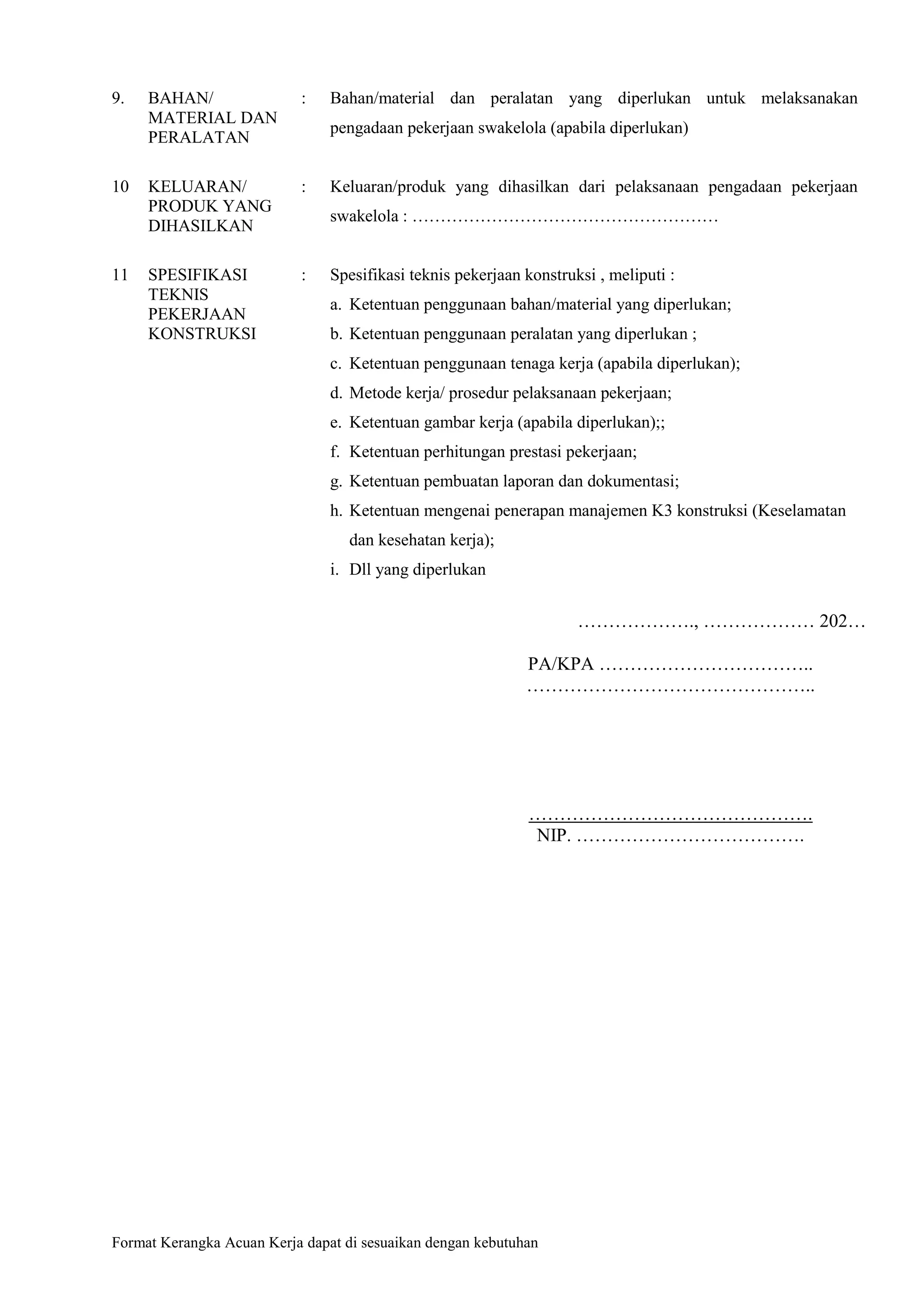 Contoh Format dan contoh KAK Kerangka Acuan Kerja | DOC